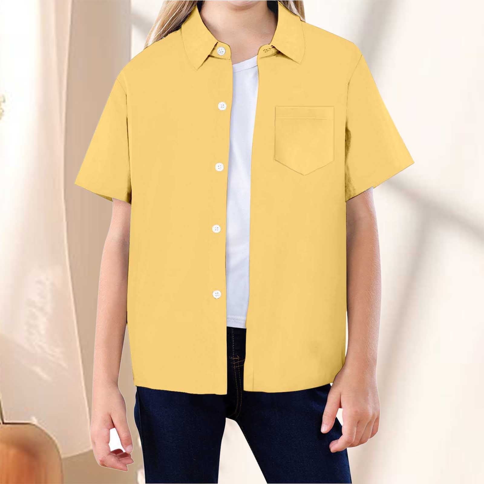 Kid Girls' Button Down Shirts Boys Formal Outfit Boy Yellow Button Down Shirt School Shirts 8-9 ...