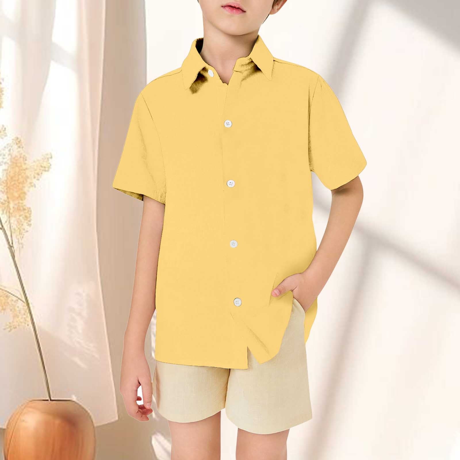 Kid Girls Button Down Shirts Boys Formal Outfit Yellow Button Down Shirt Girls School Uniform ...