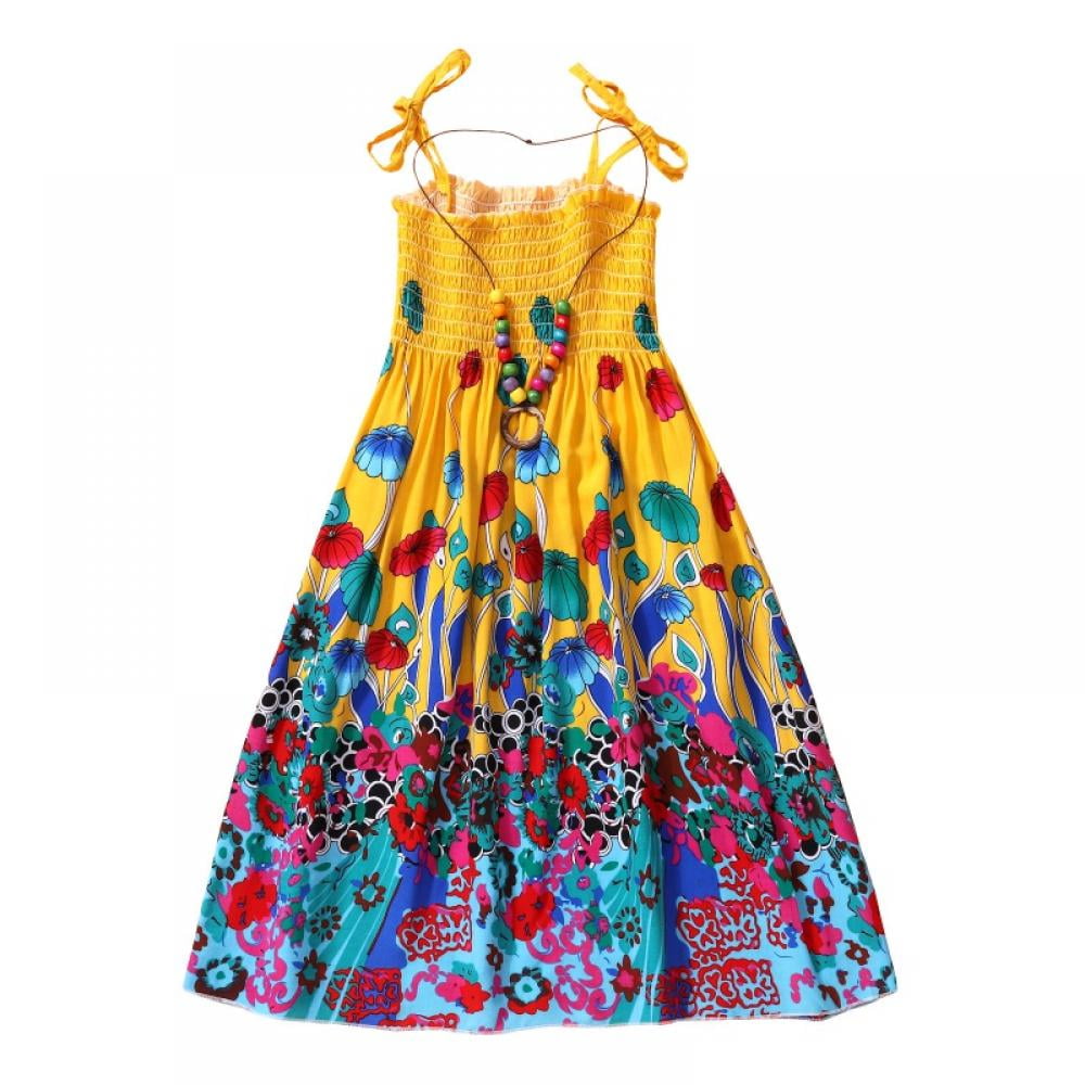 Kid Girls Camisole Dress Cotton Bohemian Bright Print Sleeveless Summer ...