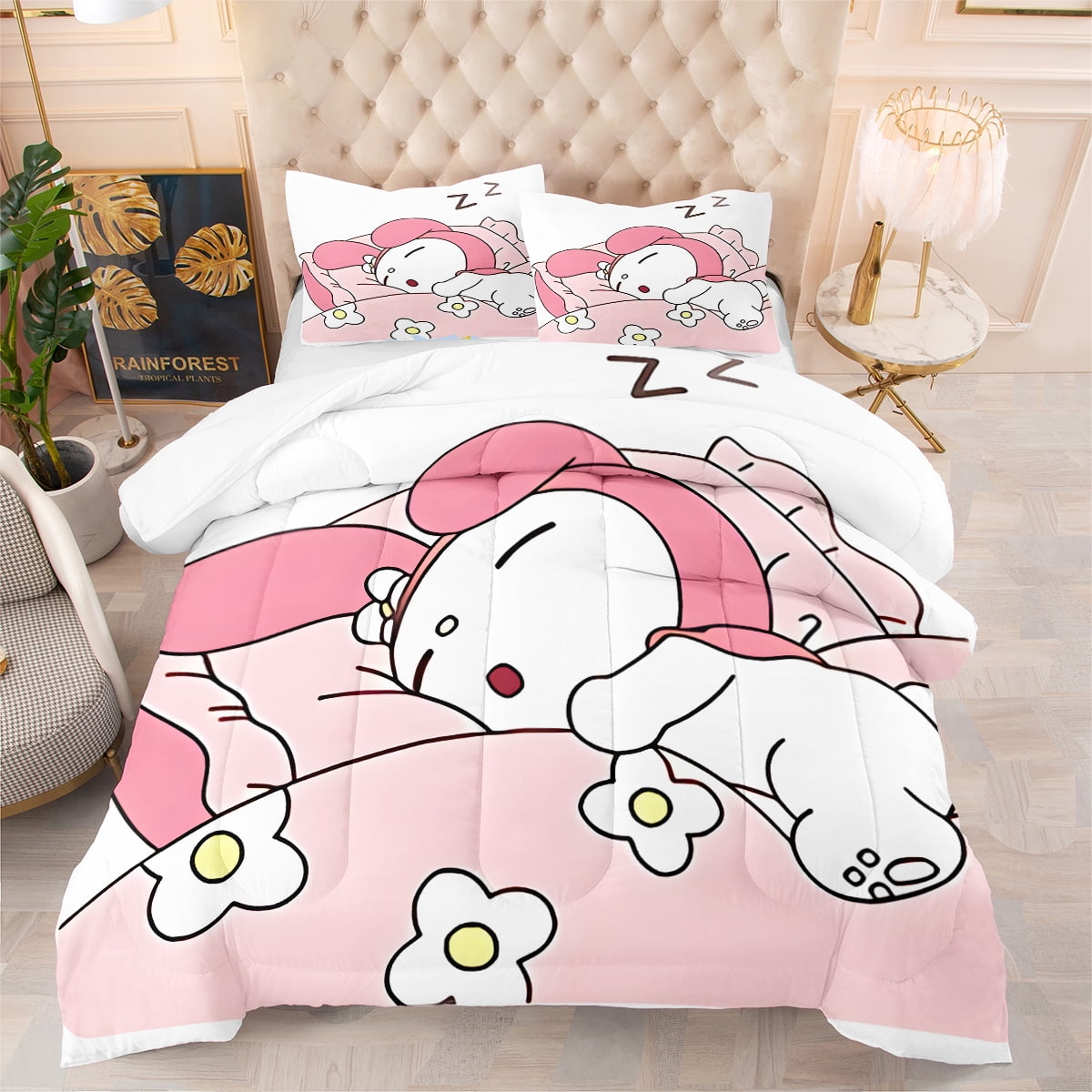 Kid Girls Cartoon Comforter Set for All Season | 3-Piece 3D Pink ...