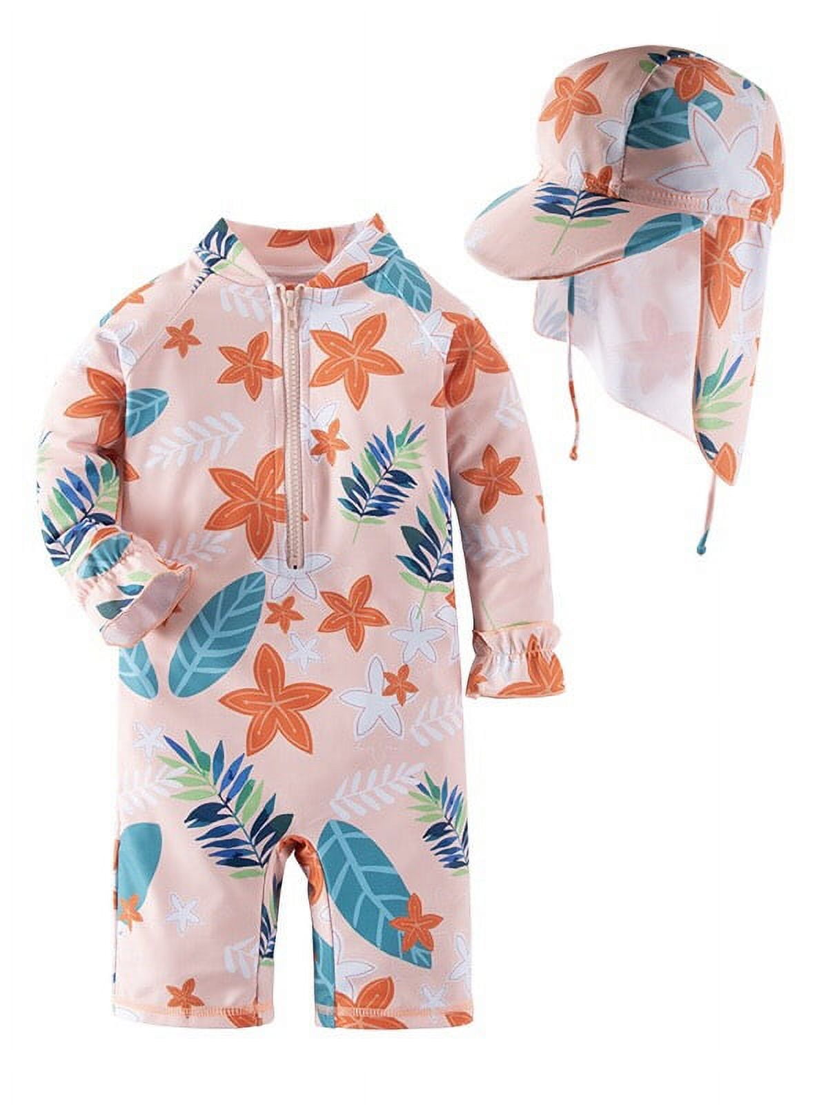 Kid Girls Chic Rash Guard Swimsuit Coral Flowers and Leaves Pool Party ...