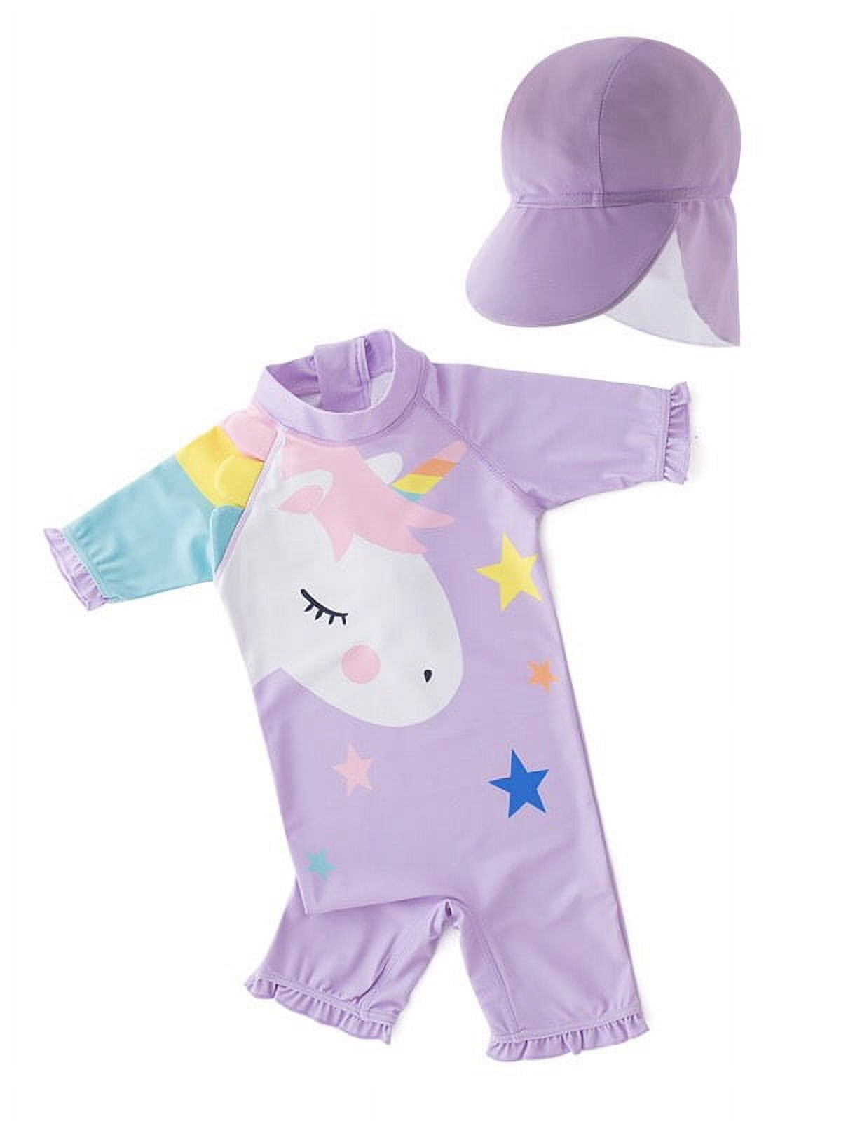 Kid Girls Chic Rash Guard Swimsuit Light Purple Unicorn Pool Party Swim ...