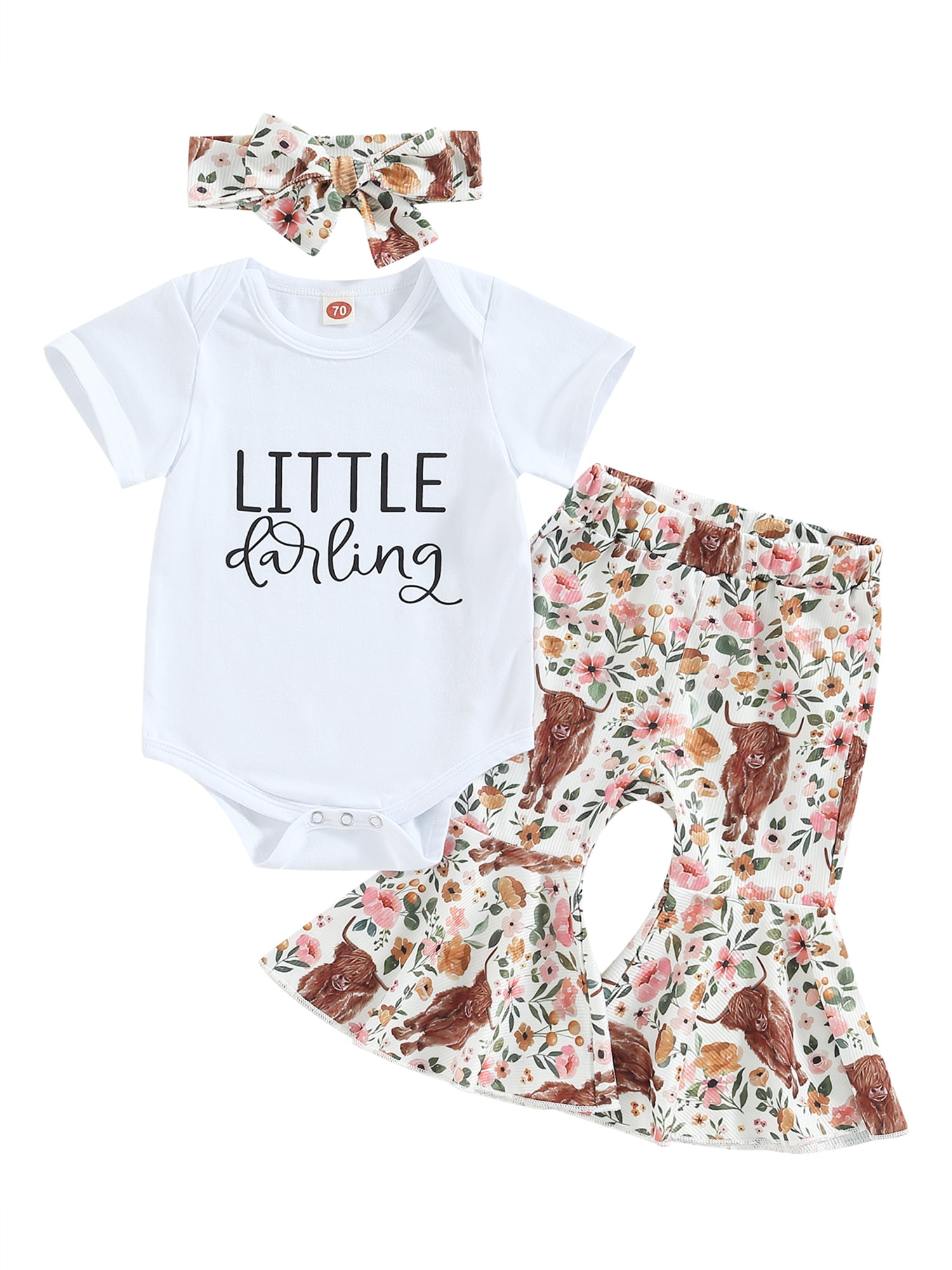 Kid Girls Clothes, Short Sleeve Romper Tops + Floral Long Bell-Bottoms ...