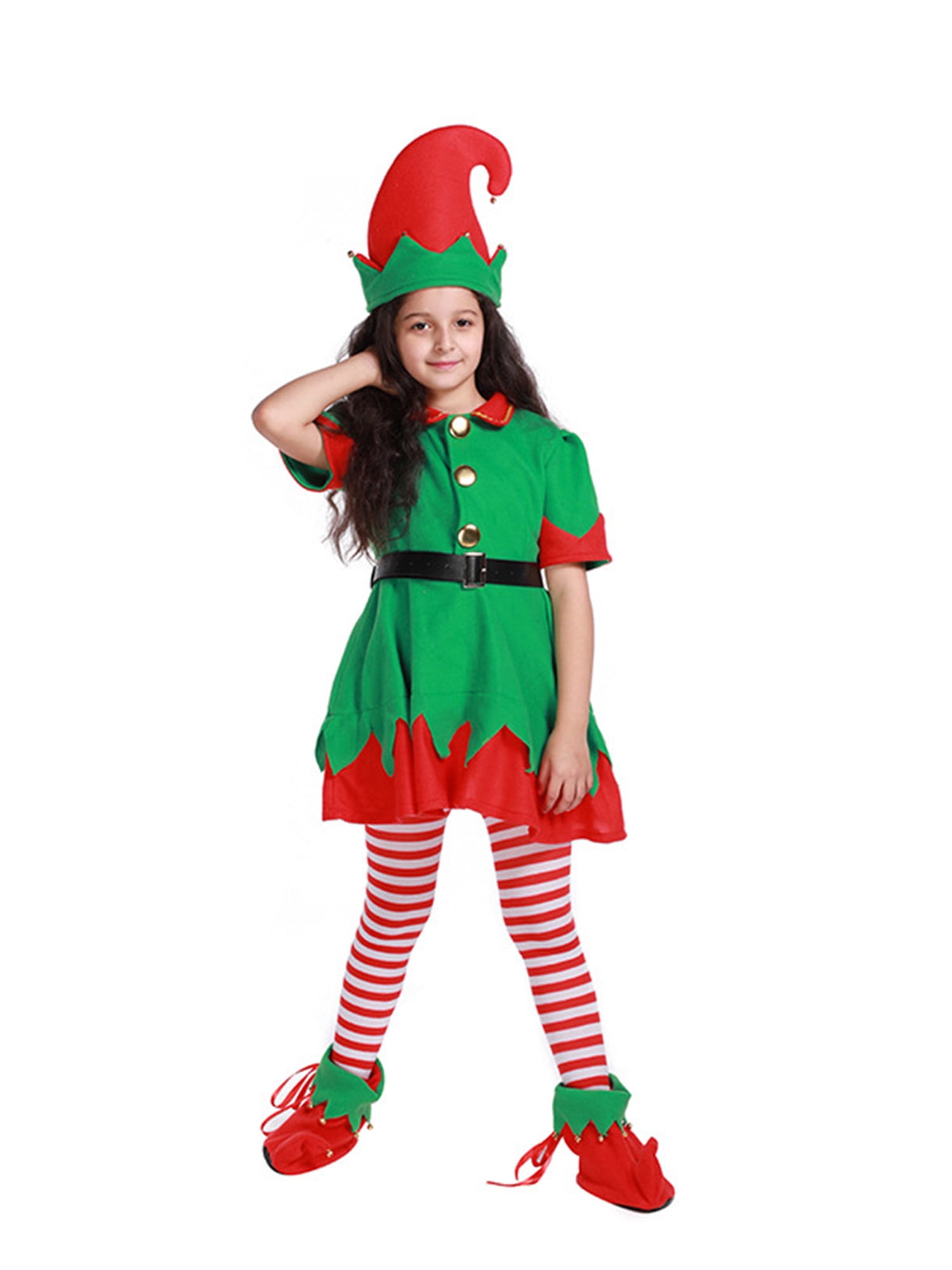 Kid Girls Elves Cosplay Dress with Hat, Belt and Long Stockings ...