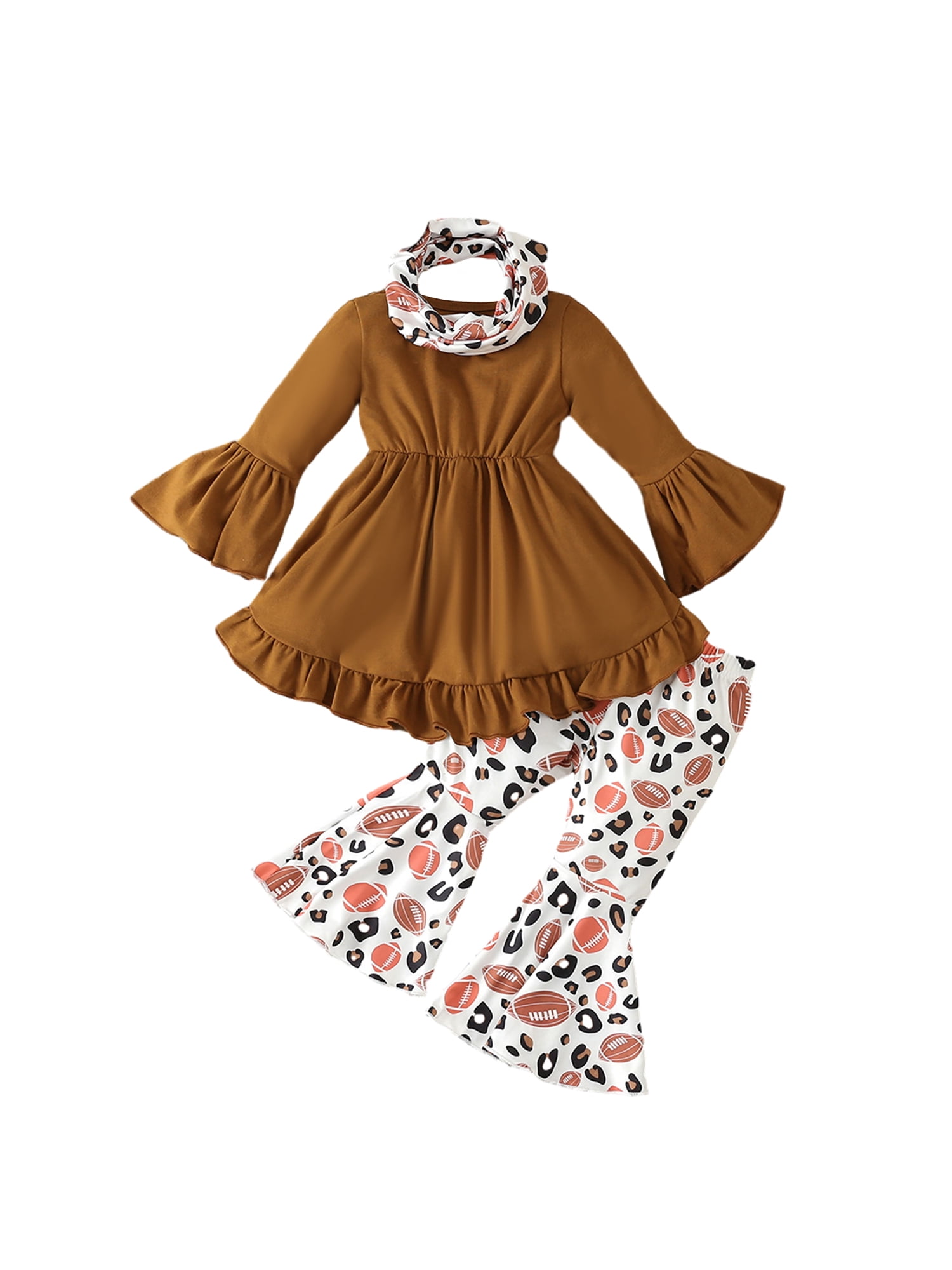 Kid Girls Fall Bell Bottoms Outfit Long Sleeve Ruffle T-shirt Tunic ...