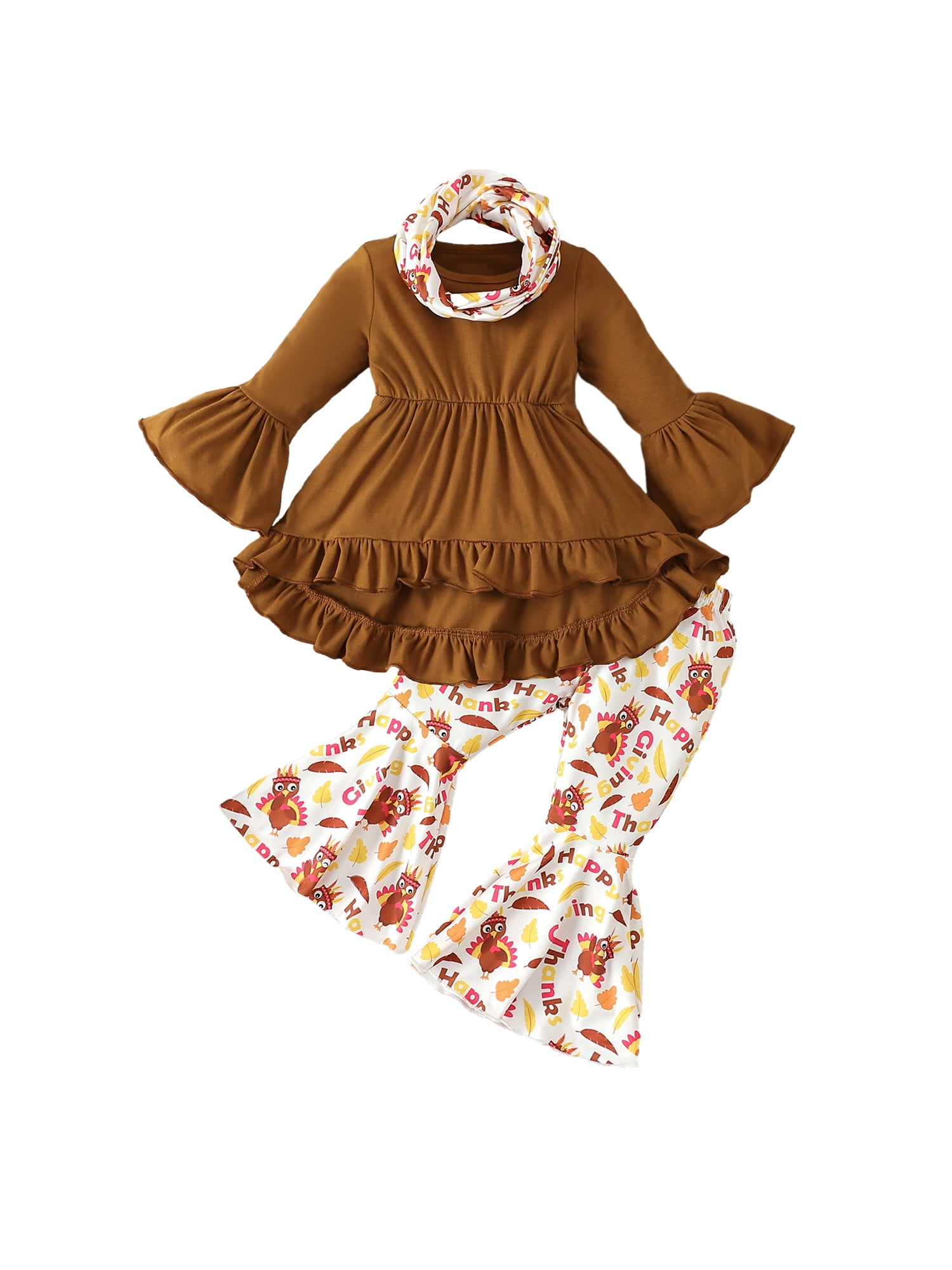 Kid Girls Fall Bell Bottoms Outfit Long Sleeve Ruffle T-shirt Tunic ...