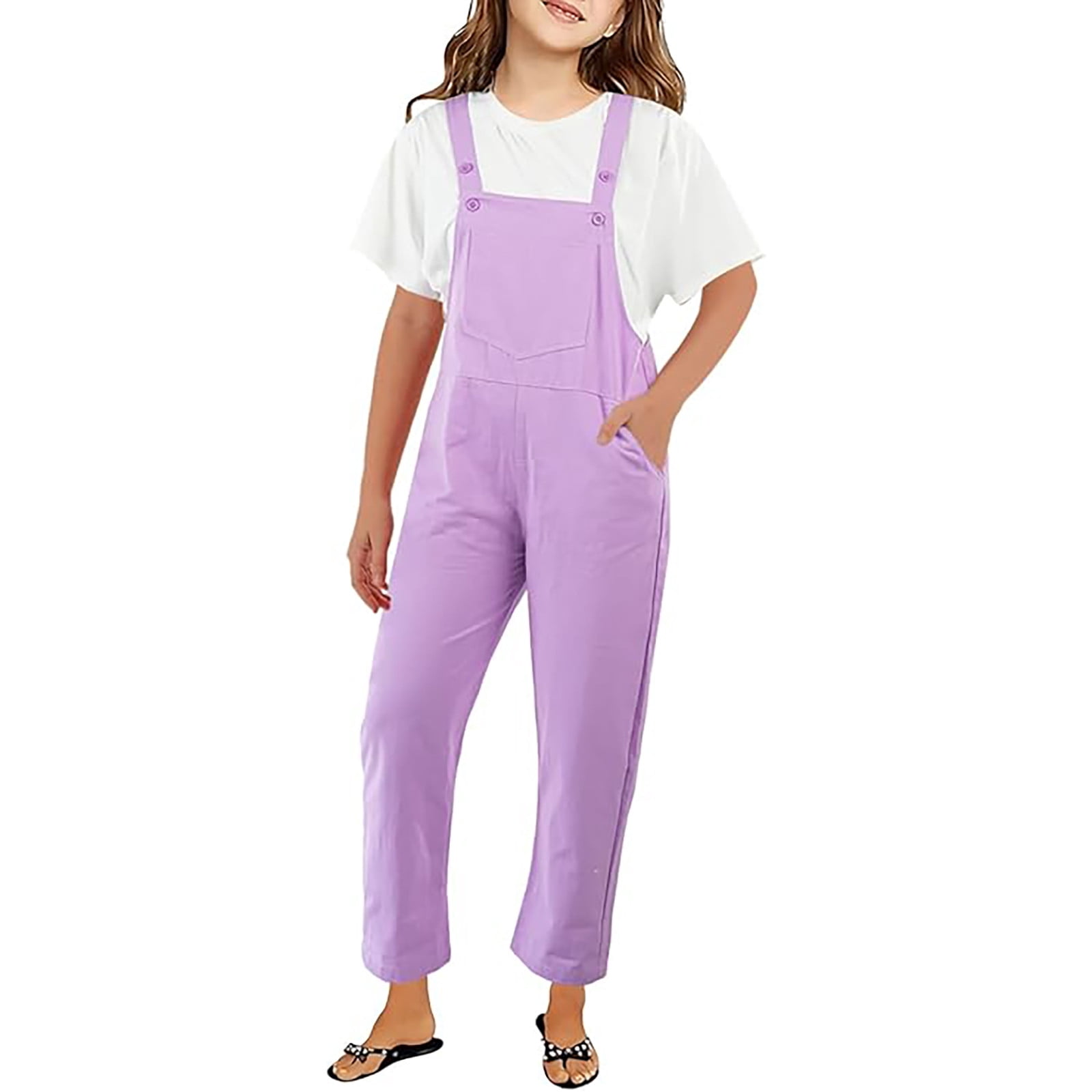 Kid Girls Jumpsuit Sleeveless Stylish Purple Overalls with Side Pockets ...