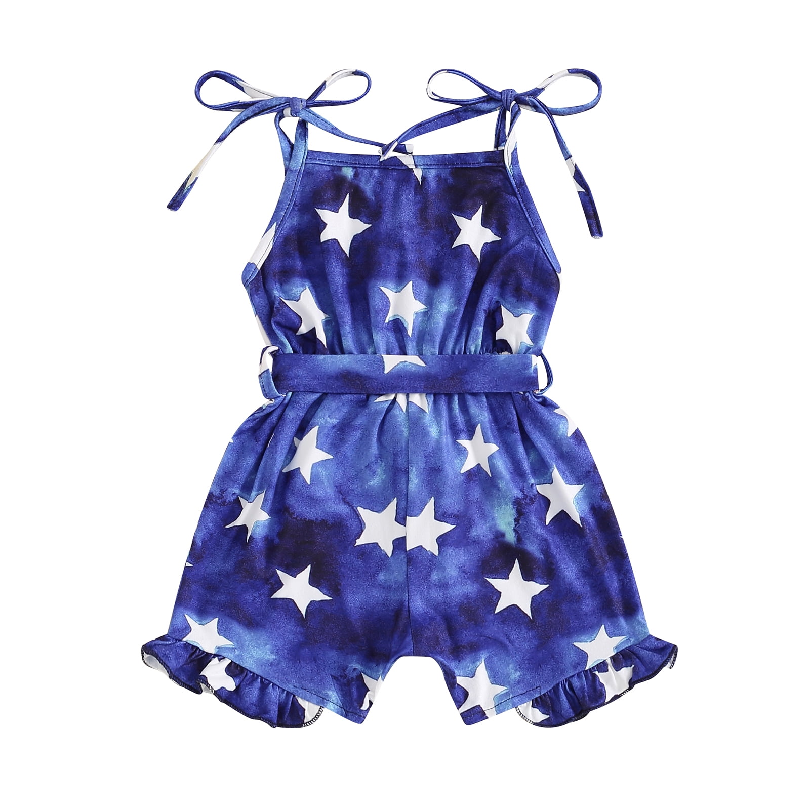 Kid Girls Jumpsuit, Tie-up Spaghetti Straps Stars Print Romper 4th of ...