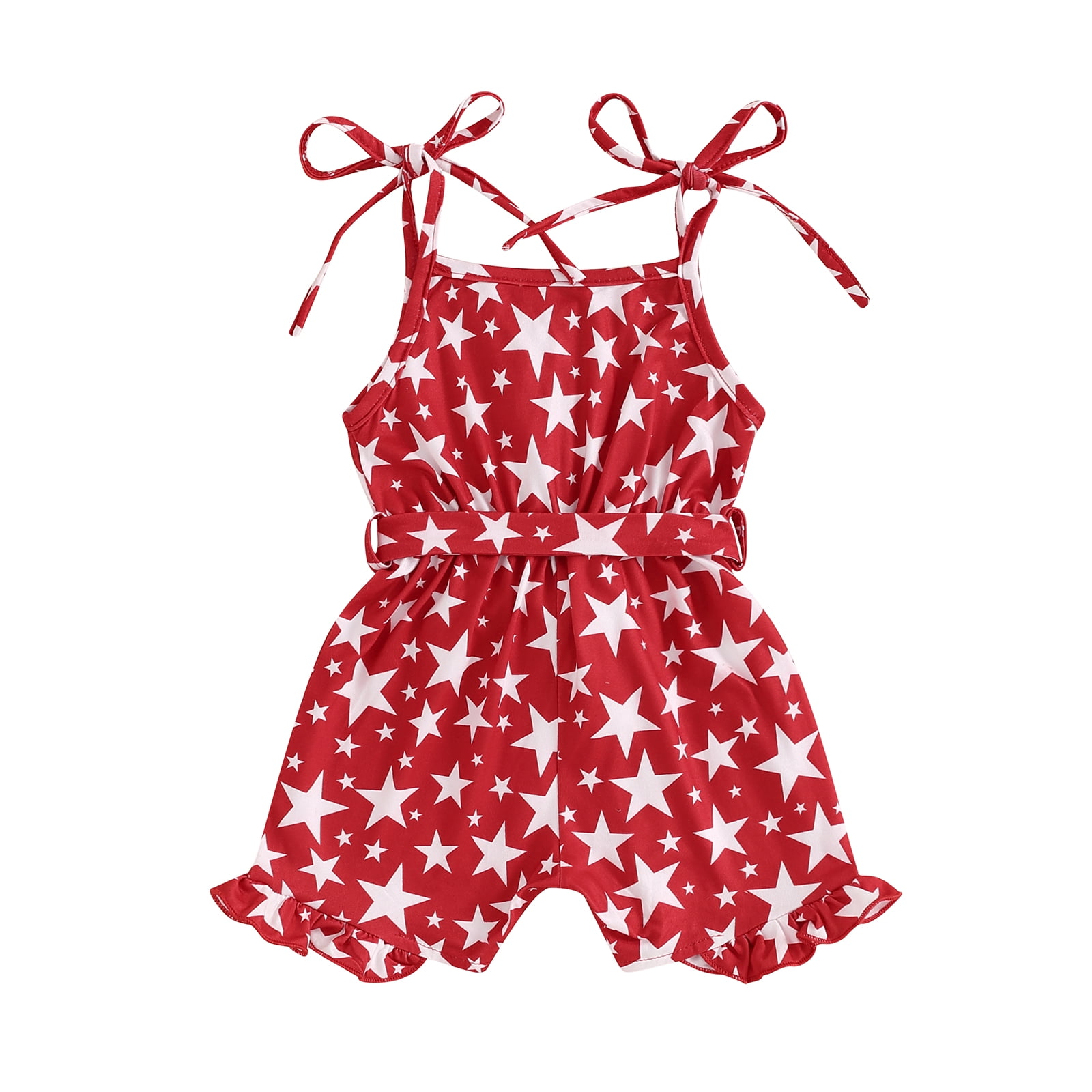Kid Girls Jumpsuit, Tie-up Spaghetti Straps Stars Print Romper 4th of ...