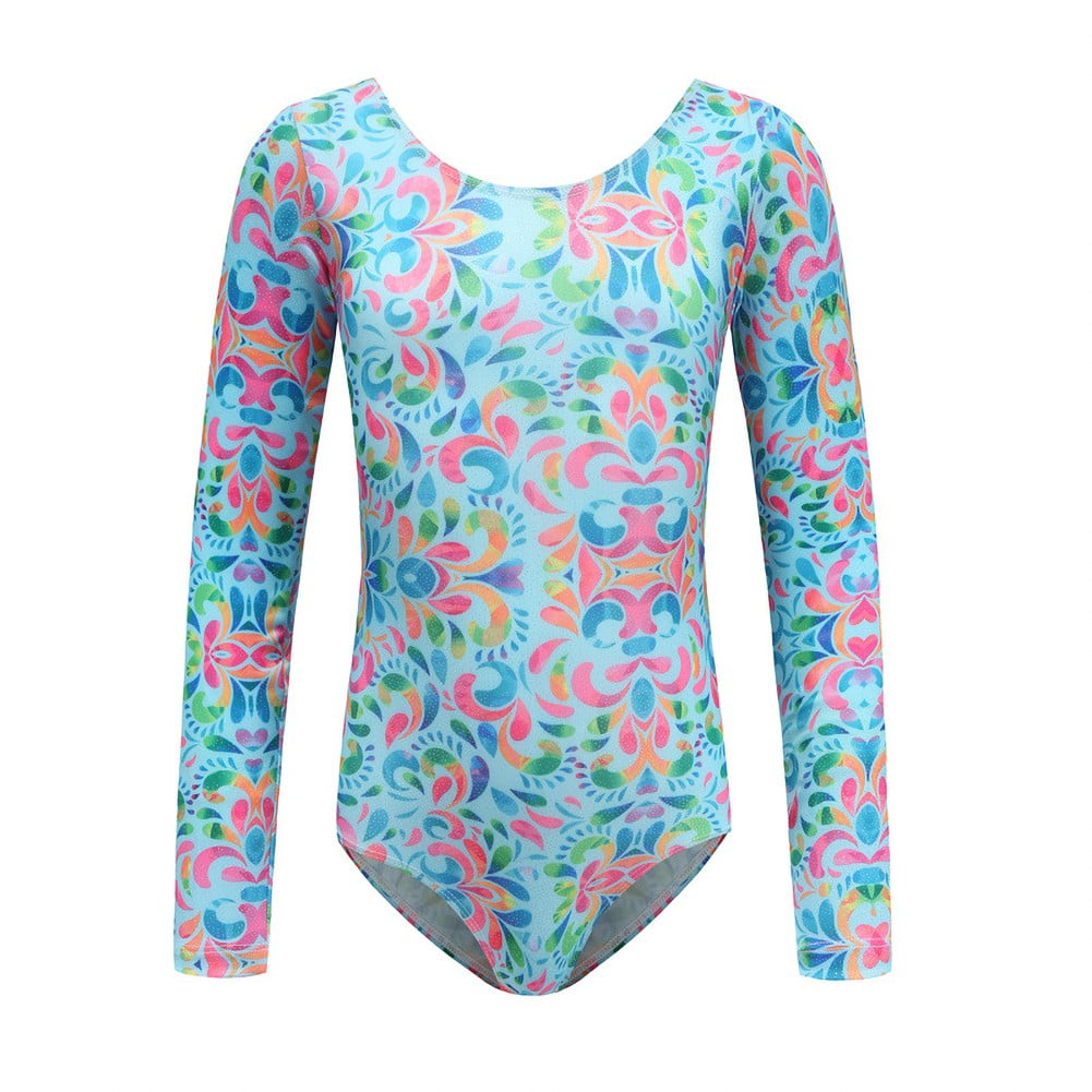 Kid Girls Long Sleeve Gymnastics Leotard Shiny Ballet Dance One Piece ...