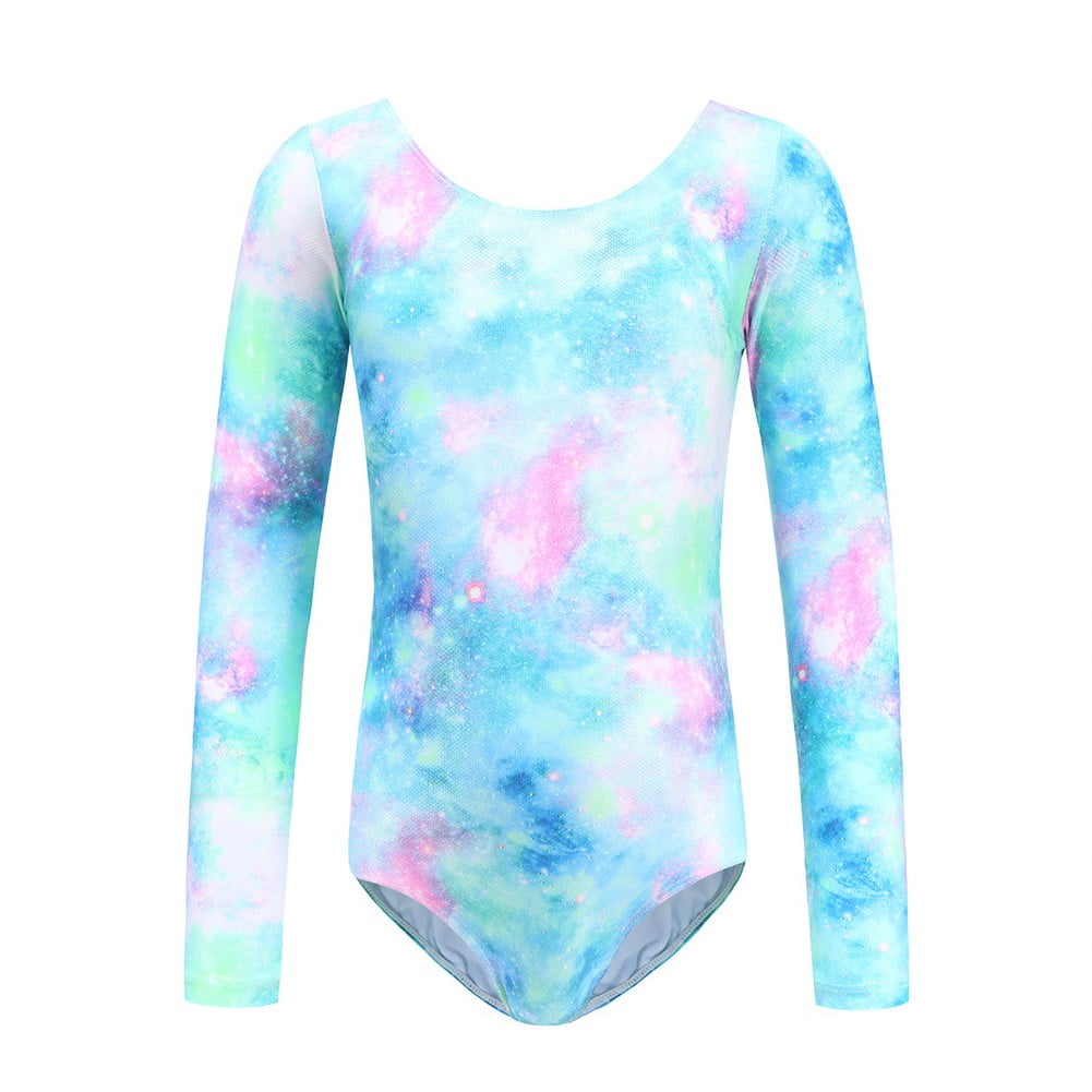 Kid Girls Long Sleeve Gymnastics Leotard Shiny Ballet Dance One Piece ...