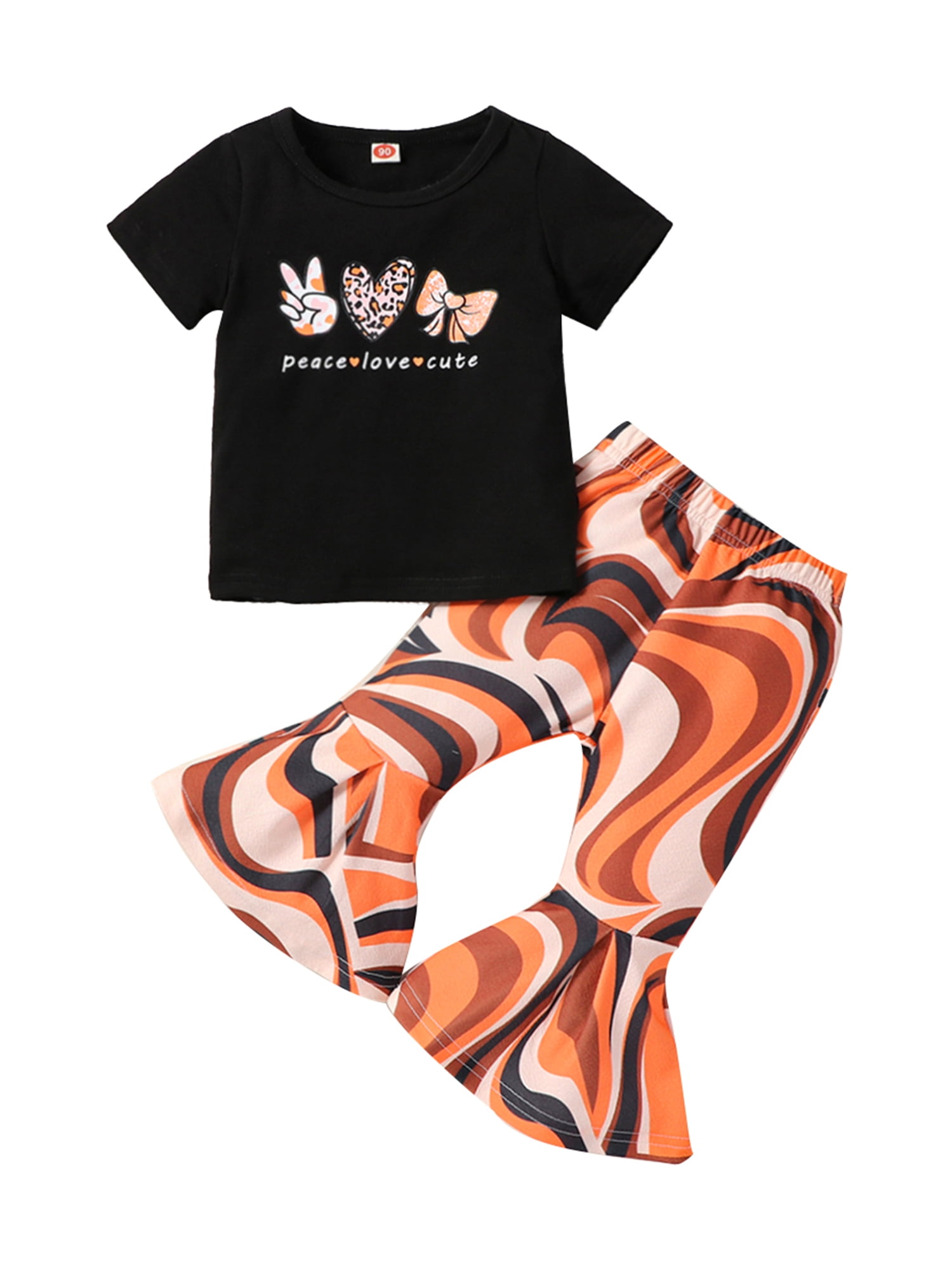 Kid Girls Pants Set, Short Sleeve Crew Neck Letters T-shirt with ...