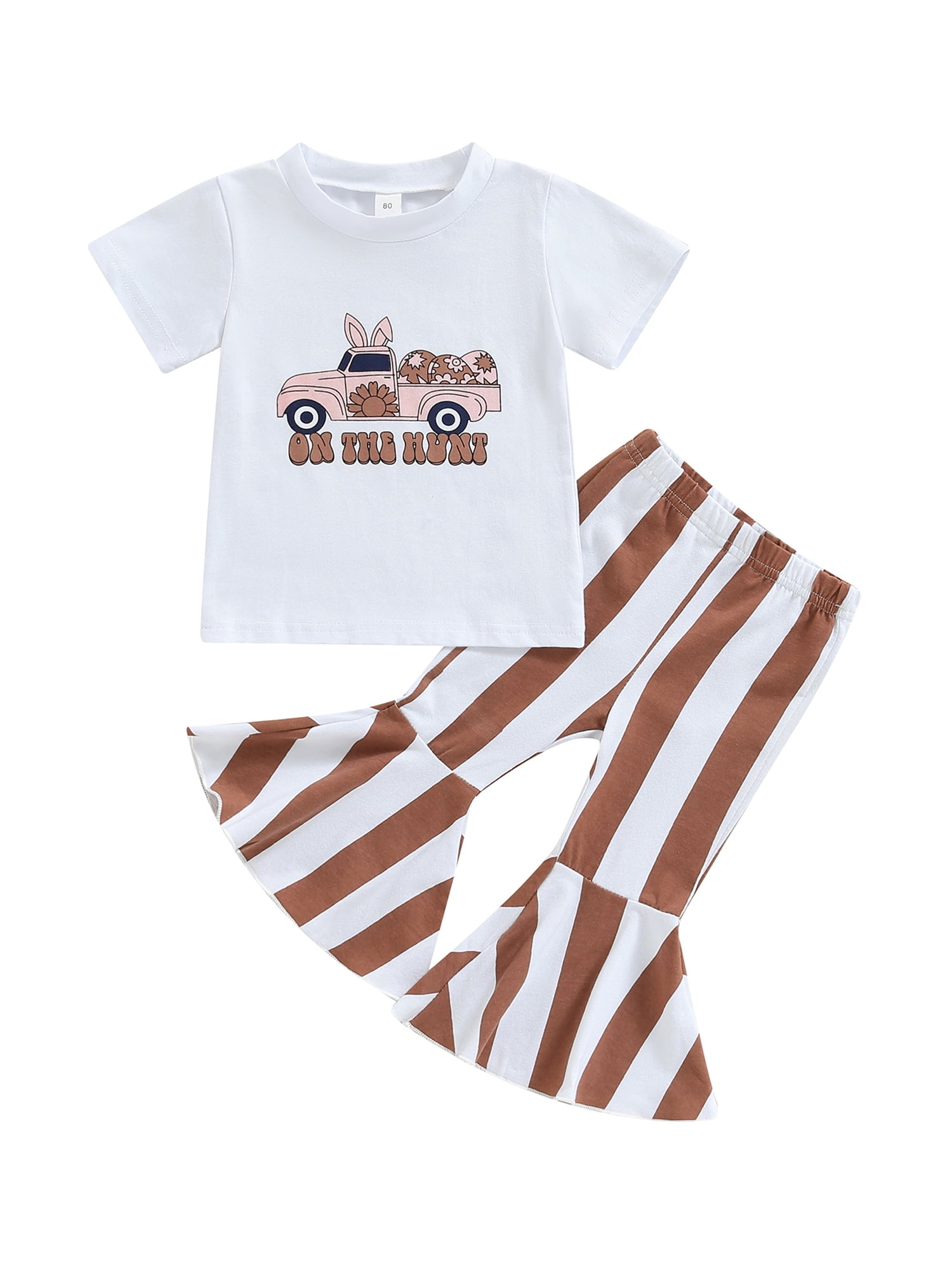 Kid Girls Pants Set, Short Sleeve Crew Neck Truck Print T-shirt with ...
