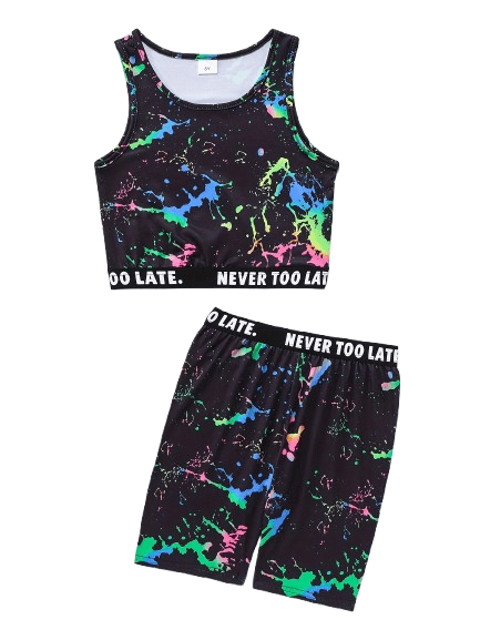 Kid Girls Summer Shorts Set Splash Ink Vest Crop Top and Shorts 2Pcs ...