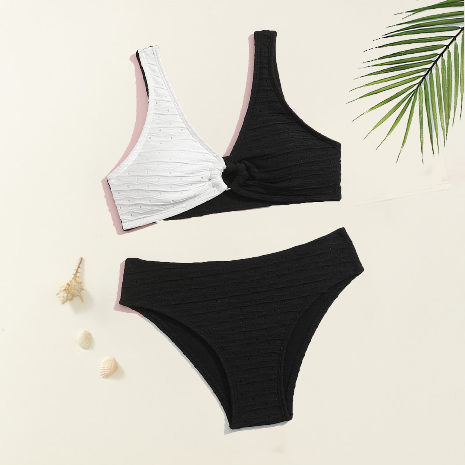 Kid Girls Swimsuit 2 Piece Beach Tankini Swimsuits Solid Color Kids ...
