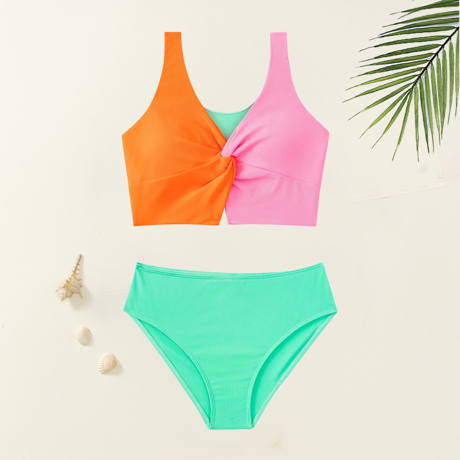 Kid Girls Swimsuit 2 Piece Bikini Swimwear Color Block Kids Bathing ...