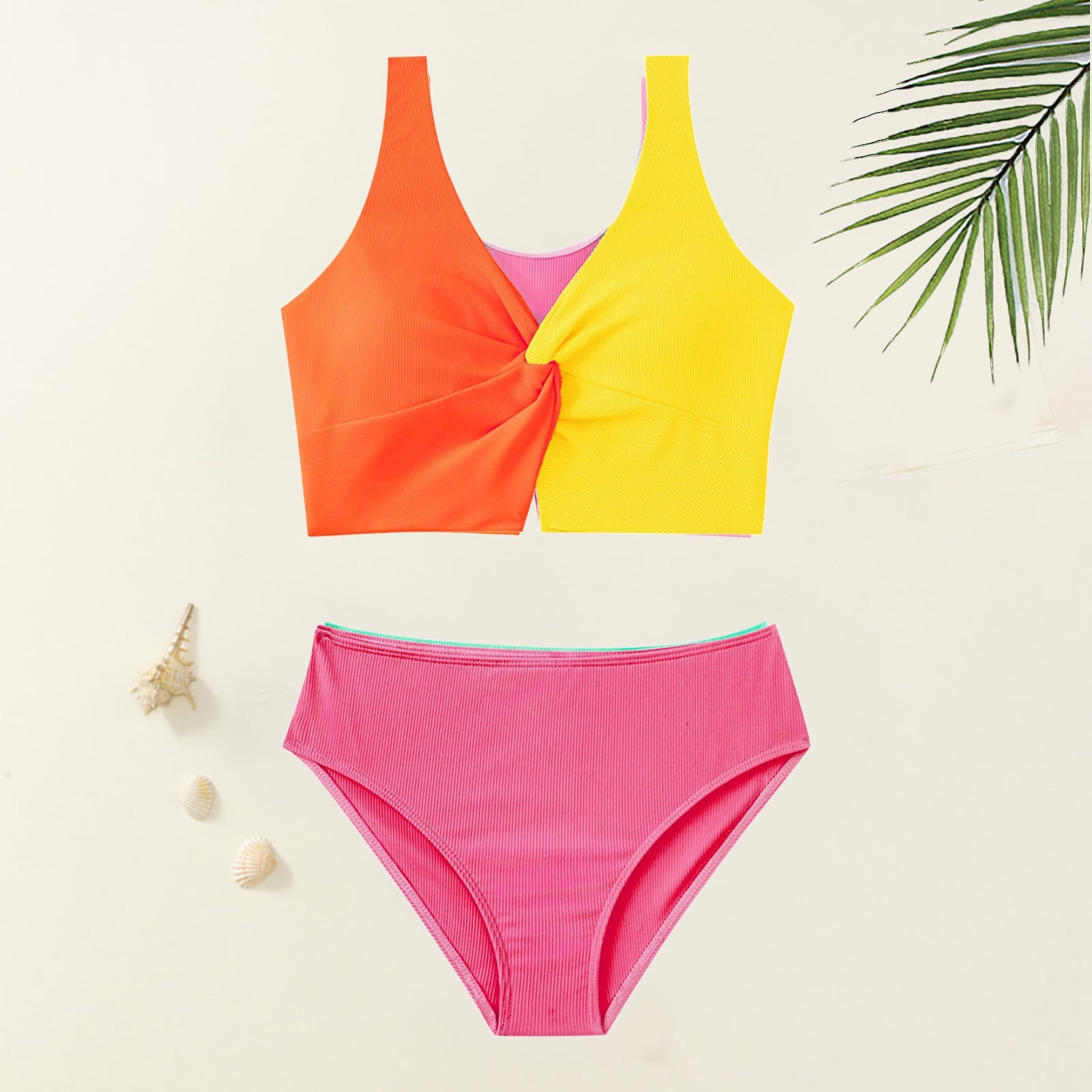 Kid Girls Swimsuit 2 Piece Cute Bikini Swimwear Color Block Girls ...