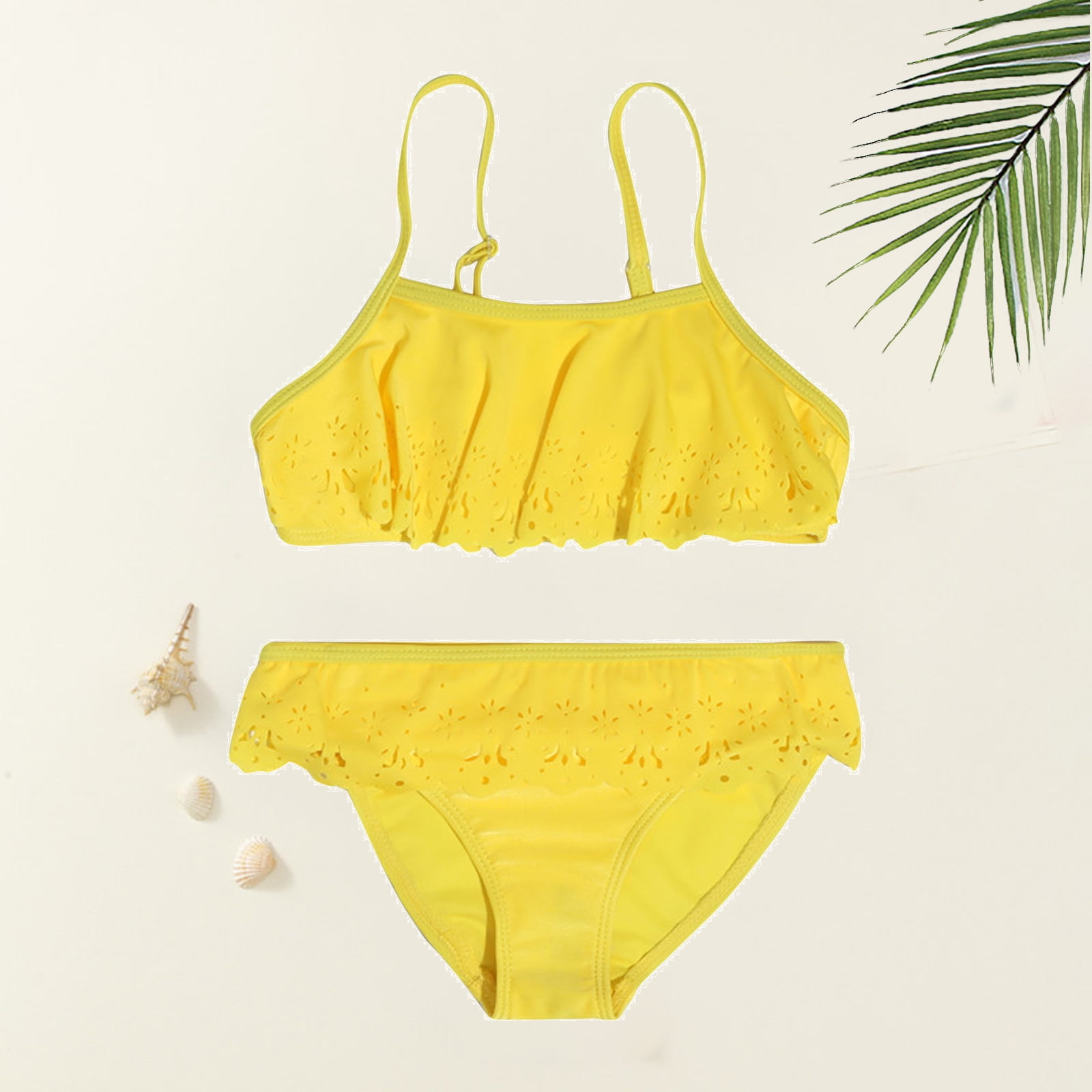 Kid Girls Swimsuit 2 Piece Cute Bikini Swimwear Solid Color Girl ...