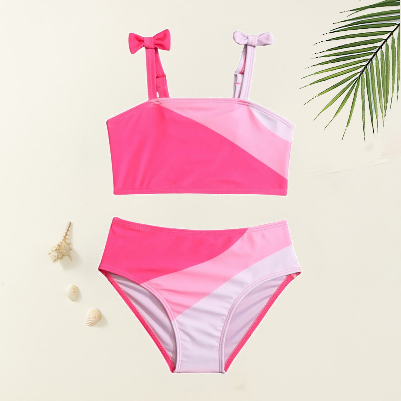 Kid Girls Swimsuit 2 Piece Summer Tankini Swimsuit Solid Color Bathing ...