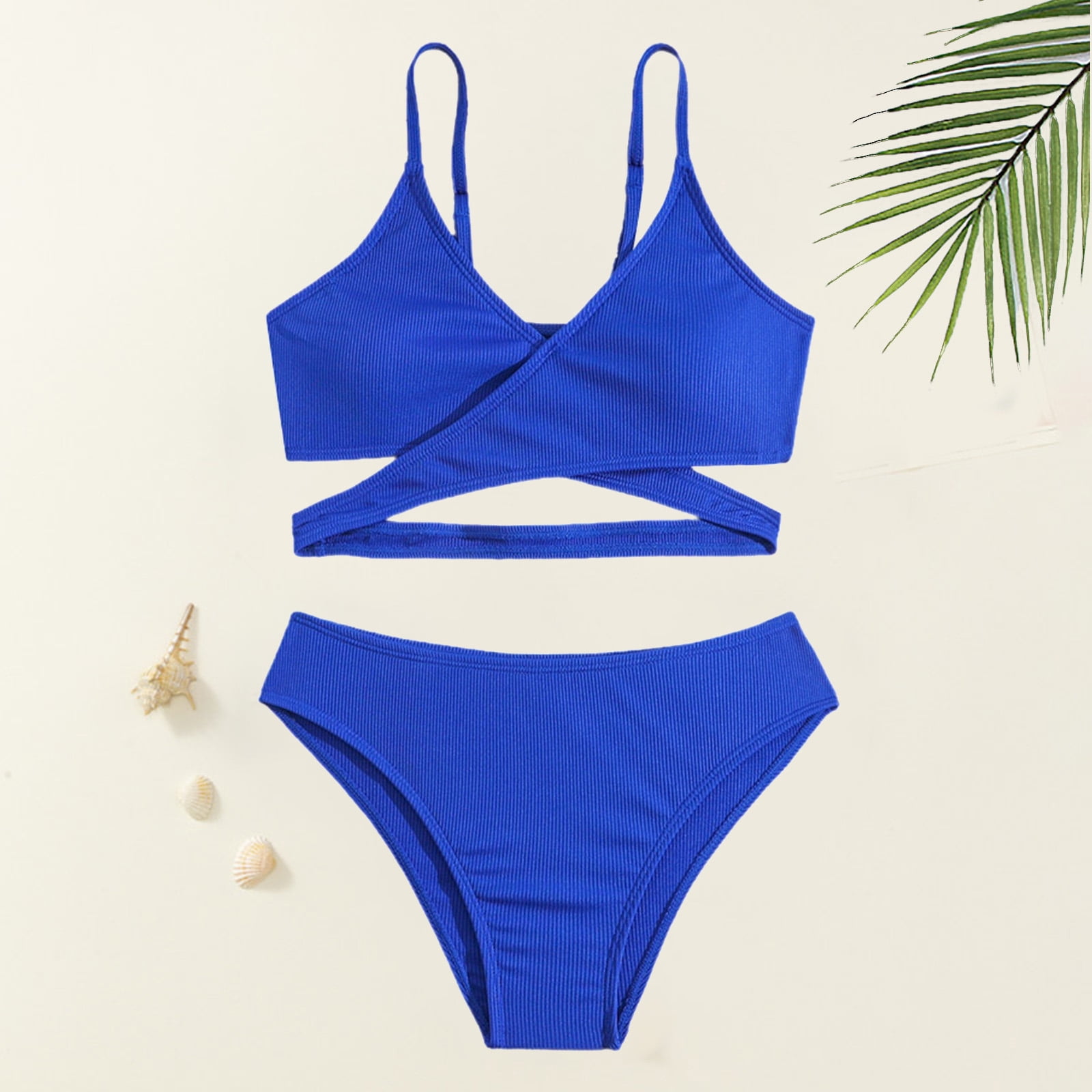 Kid Girls Swimsuit 2 Piece Tankini Swimwear Solid Color Teen Bathing ...