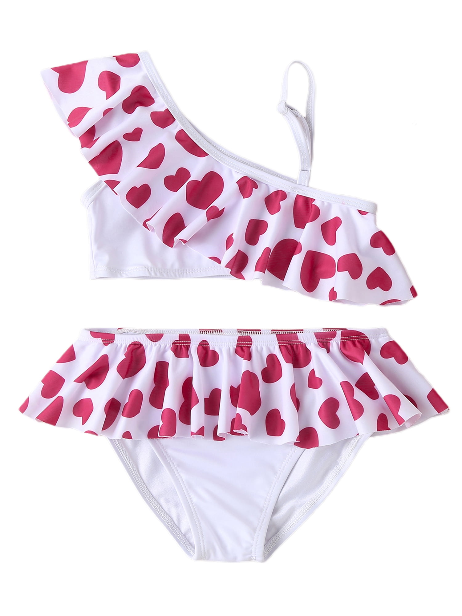 Kid Girls Swimsuit Sleeveless Off Shoulder Heart Print Crop Vest Tops ...