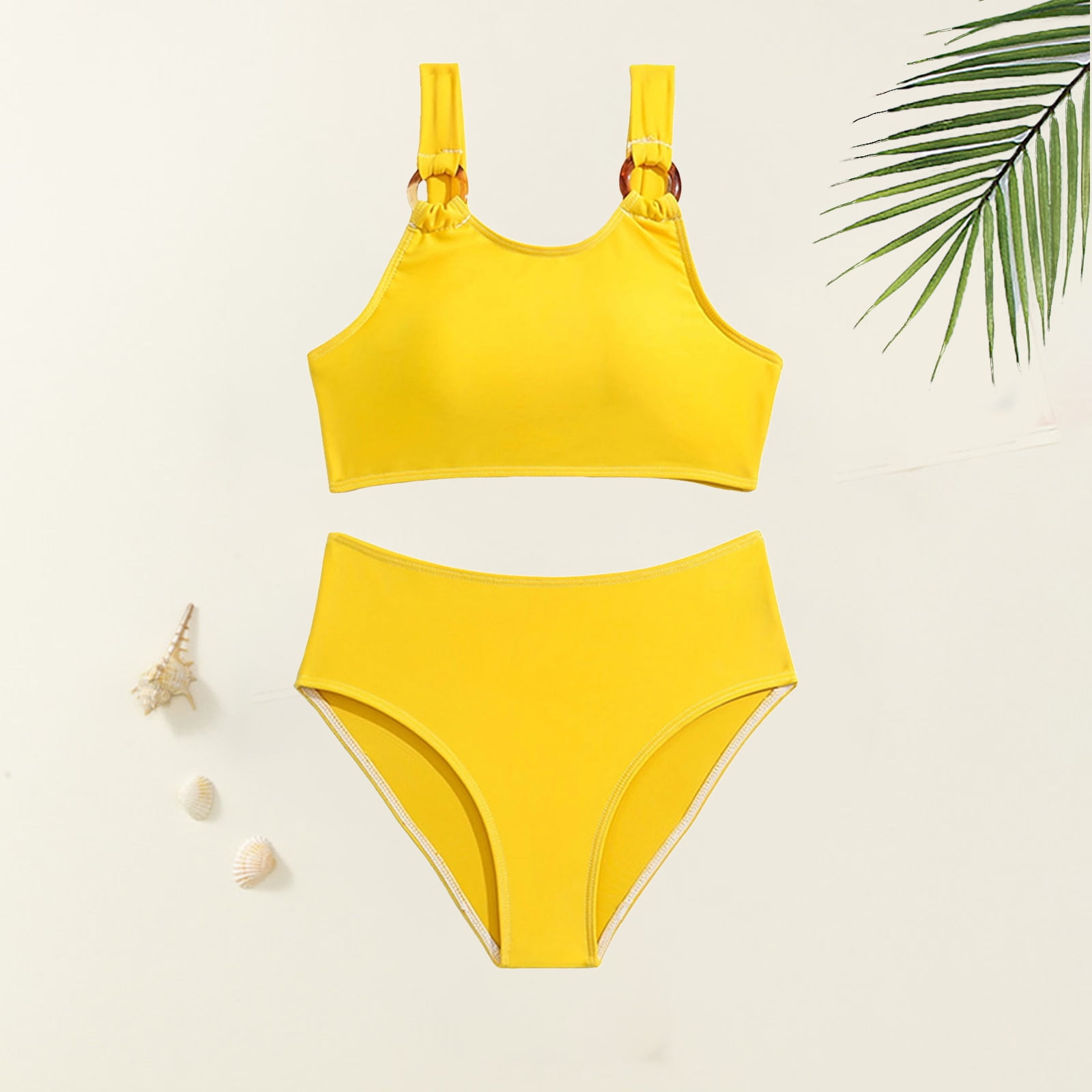 Kid Girls Swimsuits 2 Piece Beach Bikini Swimsuits Solid Color Kids ...