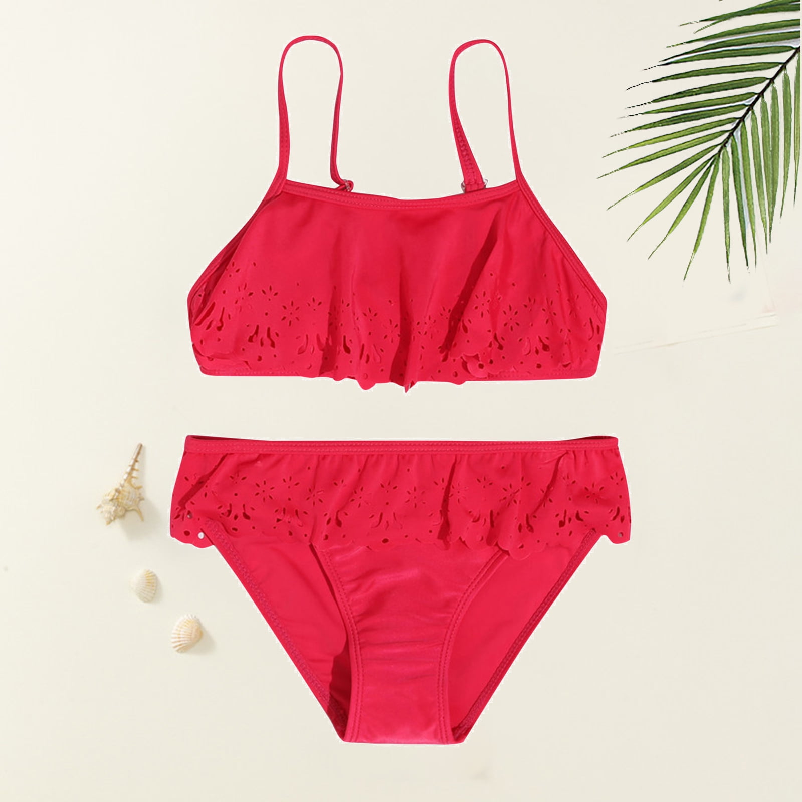 Kid Girls Swimsuits 2 Piece Beach Tankini Swimsuit Solid Color Kids ...