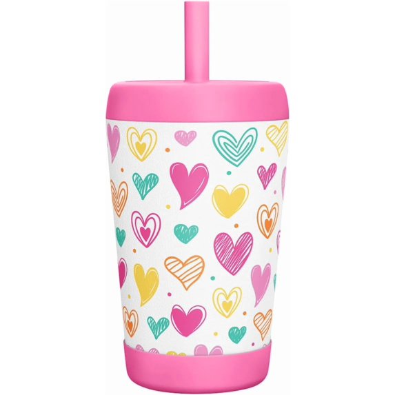 Kid Insulated Stainless Steel Tumbler with Silicone Straw, 12oz Sippy ...
