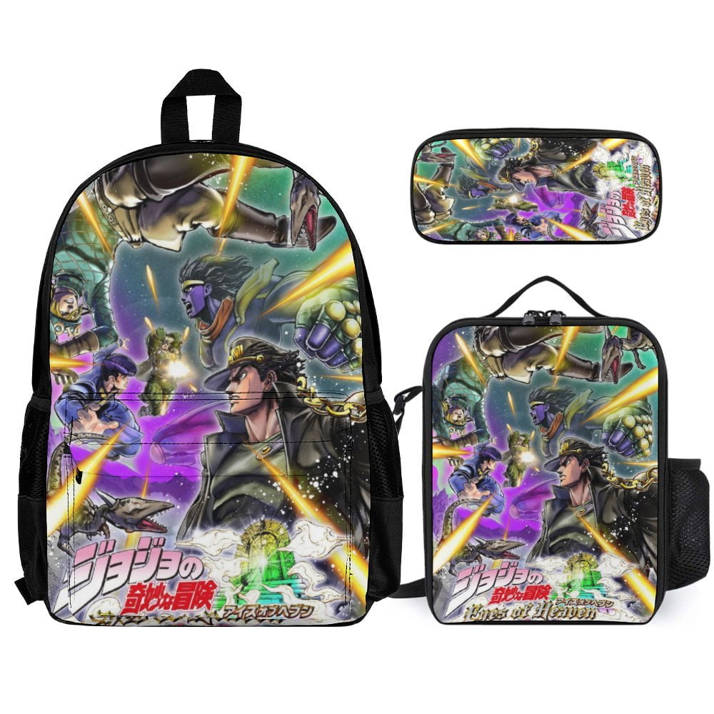 Kid JoJo's Bizarre Adventure School Bag 3 Piece Backpack Set With Lunch ...
