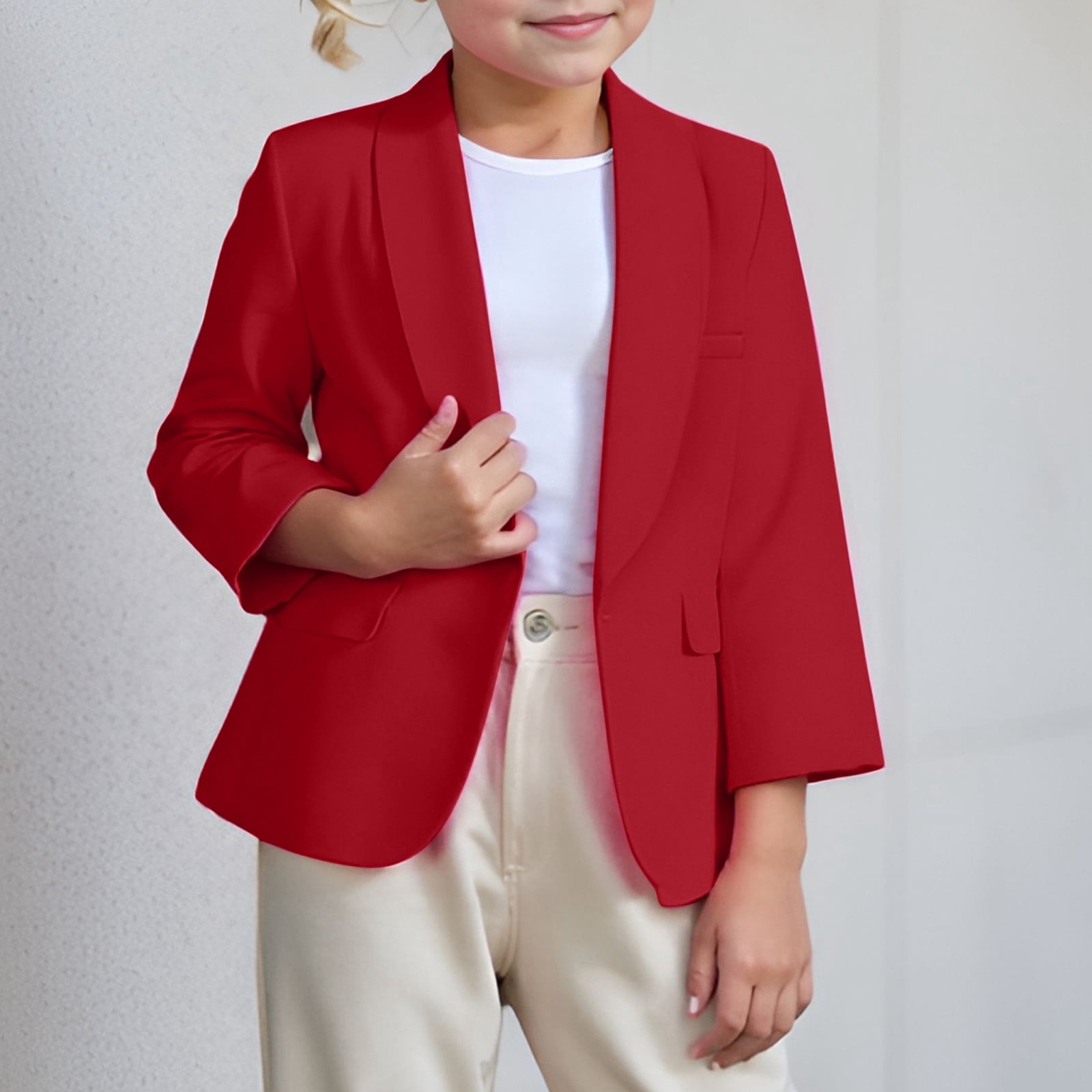 Kid Kids Blazer Girls Lapel Suit Open Front Long Sleeve Girls Red ...