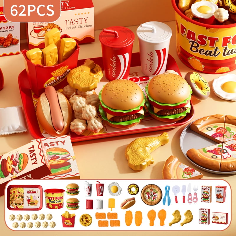 Kid Kitchen Toy Set Simulation Make Hamburger Pizza Fries Pretend Play ...