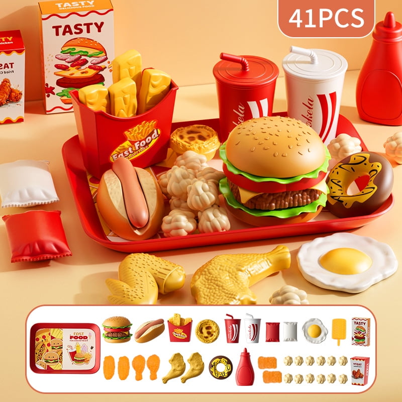 Kid Kitchen Toy Set Simulation Make Hamburger Pizza Fries Pretend Play ...