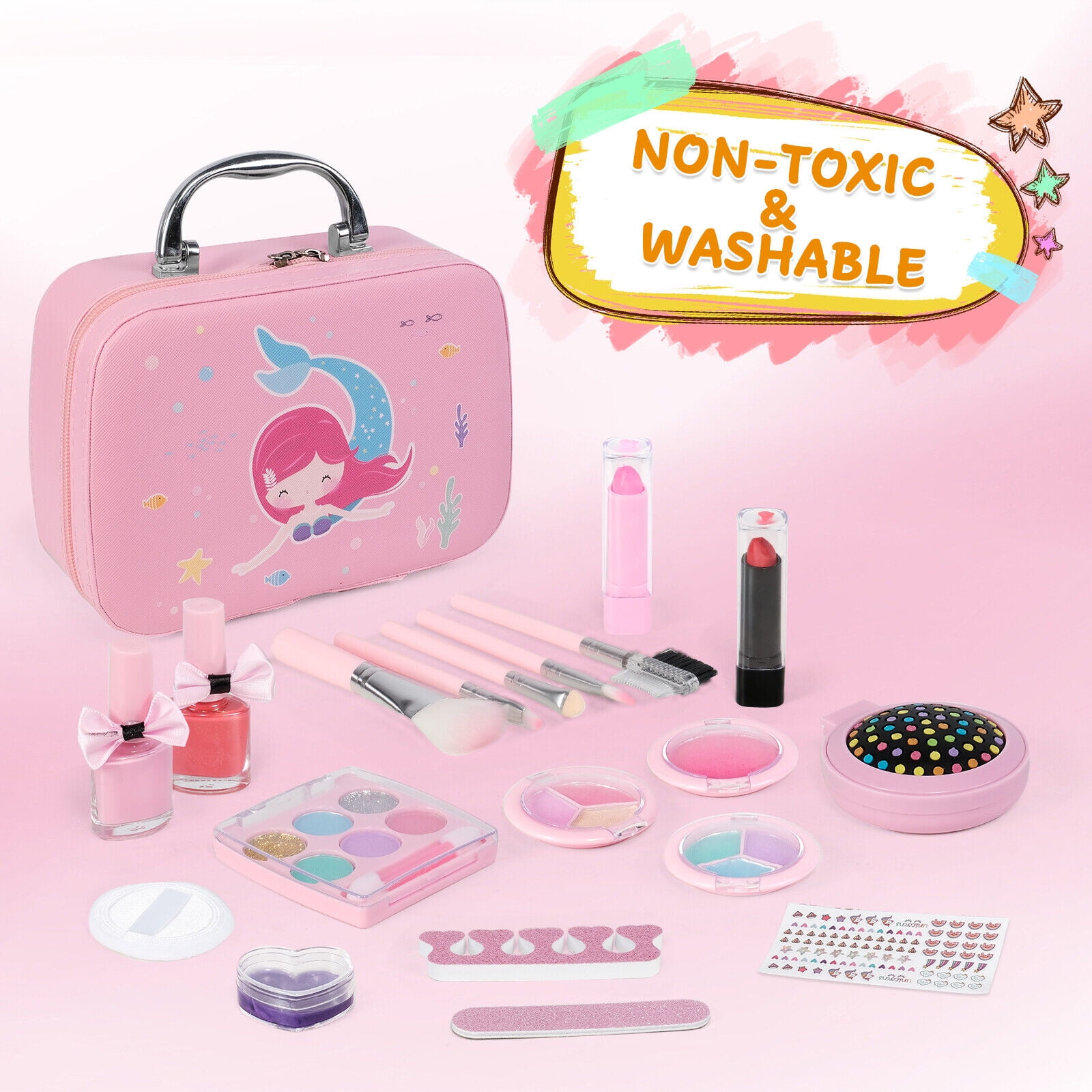Kid Makeup Kit Non-Toxic Washable Cosmetic Princess Set Pretend Play ...