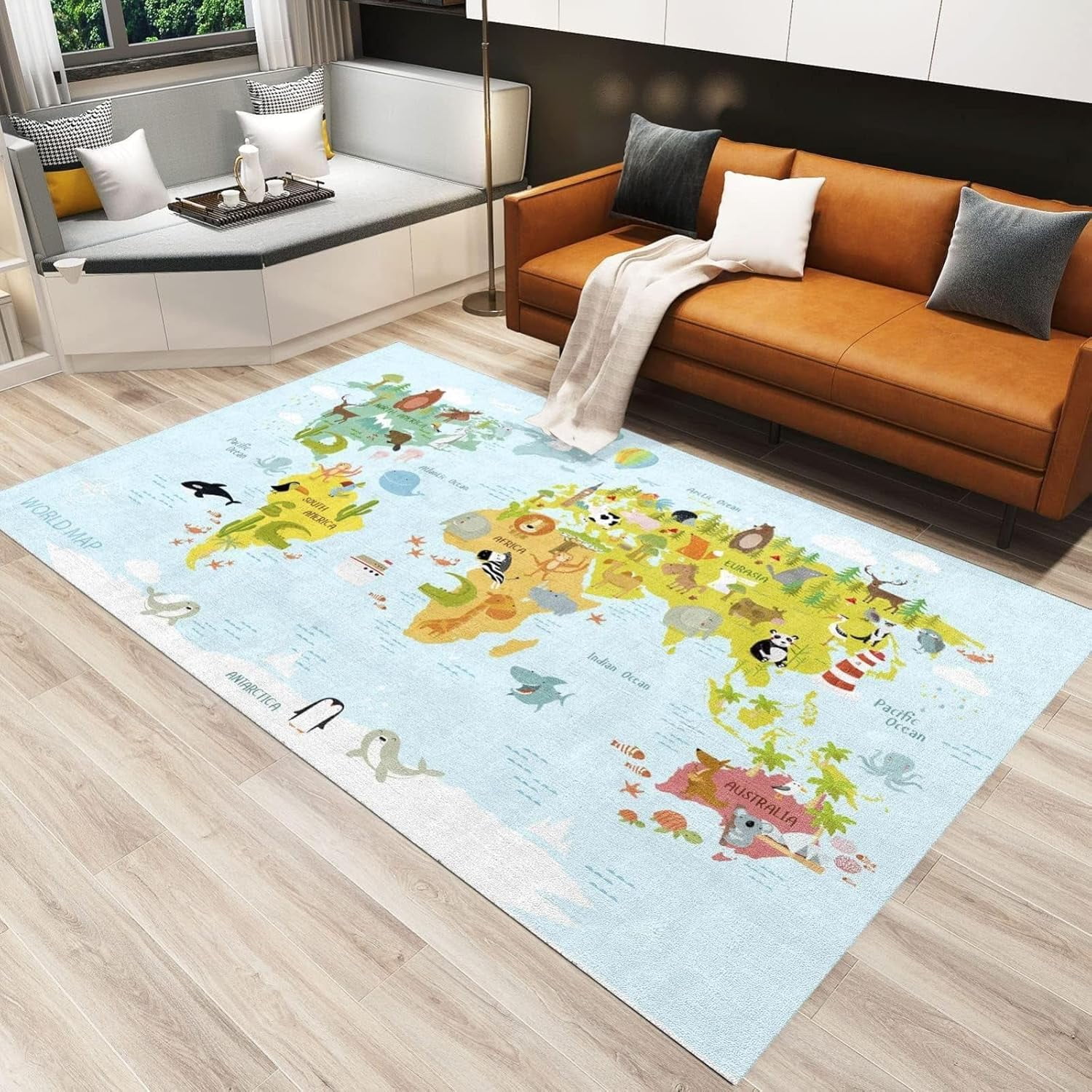 Map Area Rugs, World Map Educational Print Rug, Non-Slip Mat Soft and ...