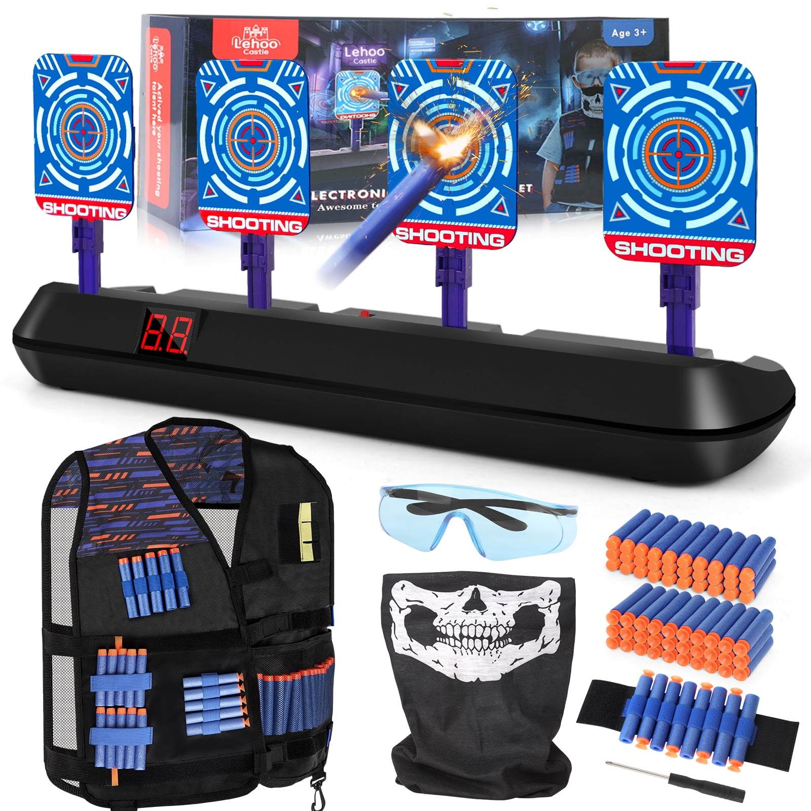 Kid Nerf Shooting Targets with Auto-Reset, 4 Electronic Digital Target ...