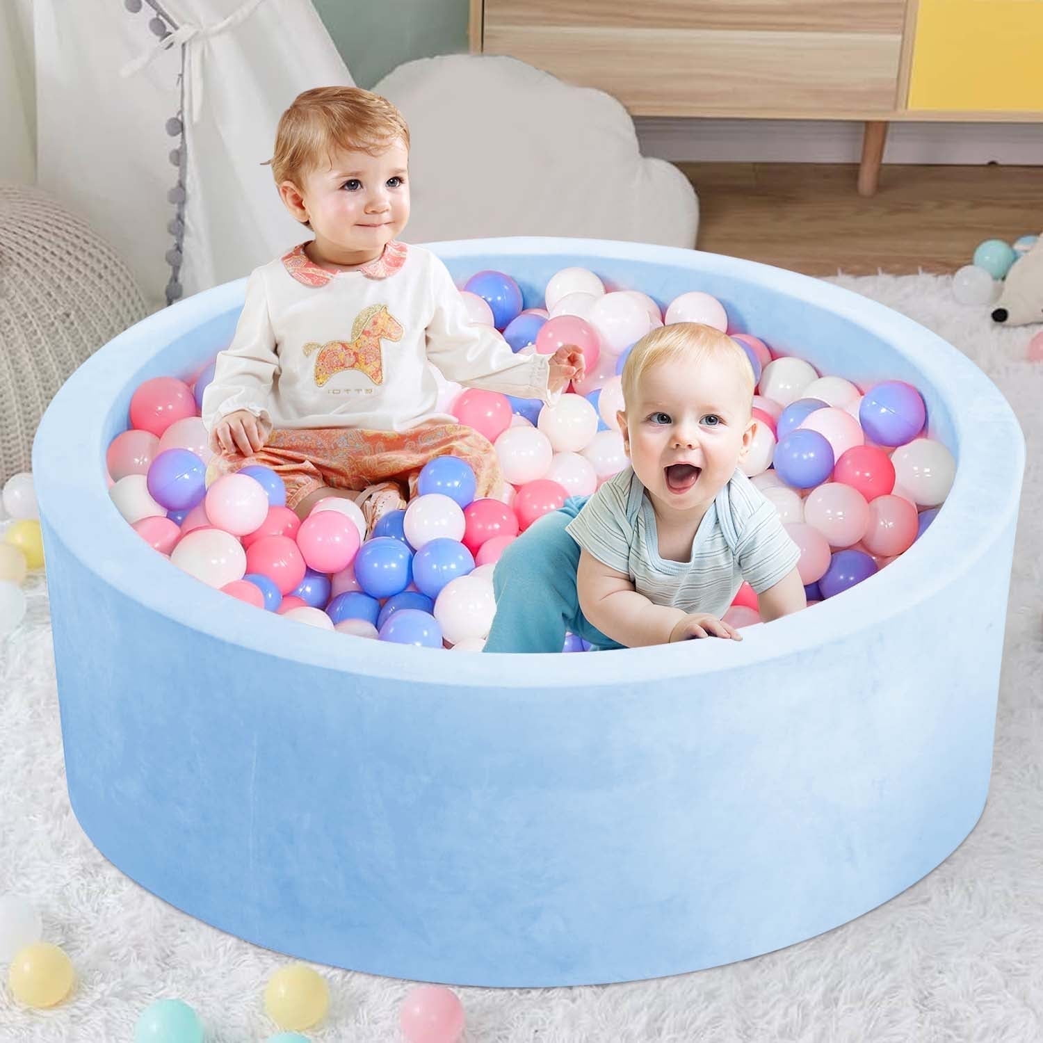 Kid Odyssey Memory Foam Ball Pit, Safe for Ages 1-3, Round, Blue (Balls ...