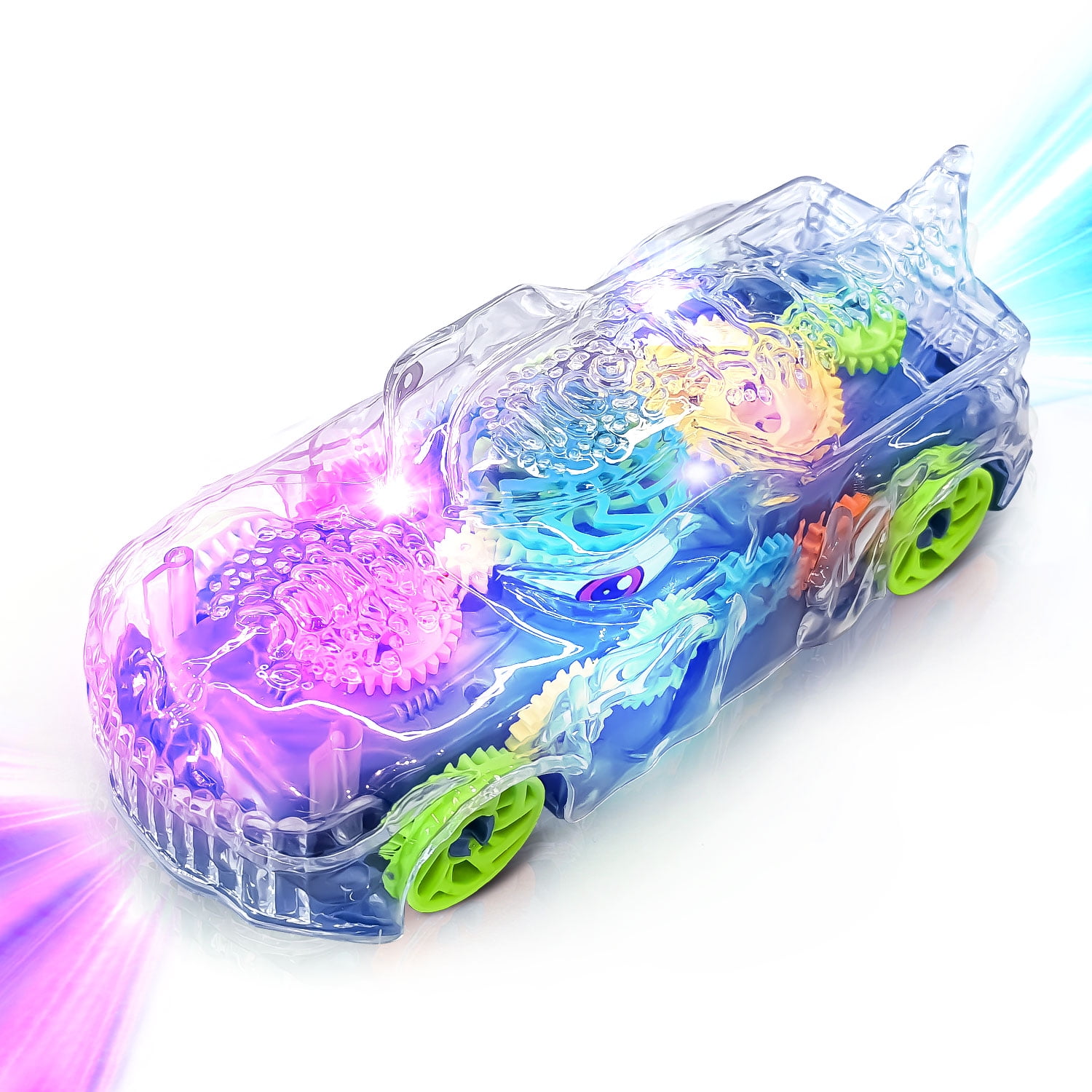 Ucradle Light Up Transparent Car Toys for Kids, Bump and Go Toy Car ...