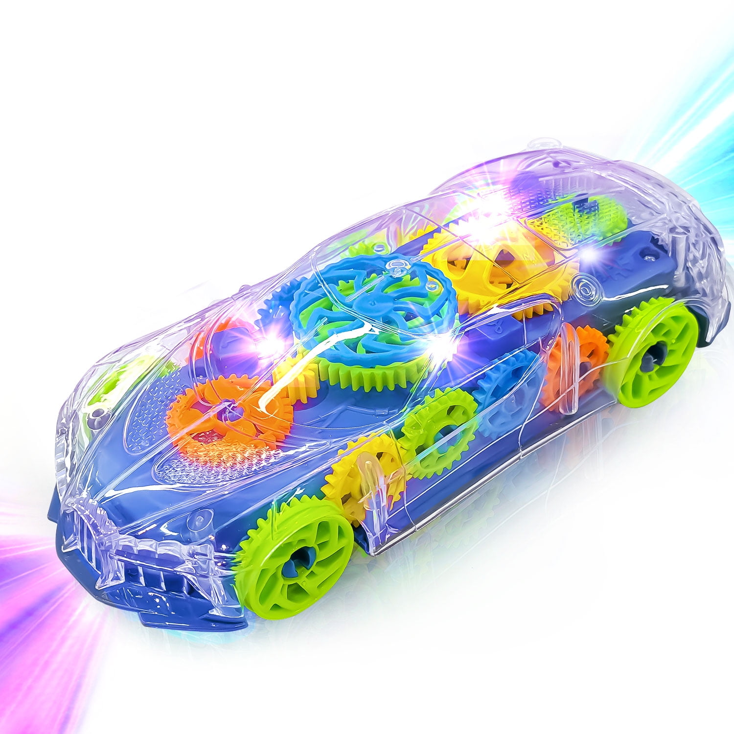 Ucradle Light Up Transparent Car Toys for Kids, Bump and Go Toy Car ...