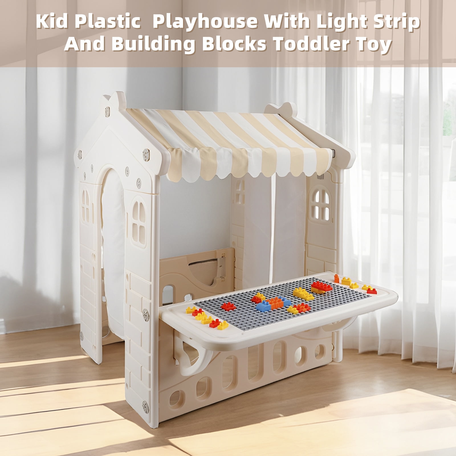 Kid Plastic Outdoor Playhouse With Light Strip And Building Blocks ...