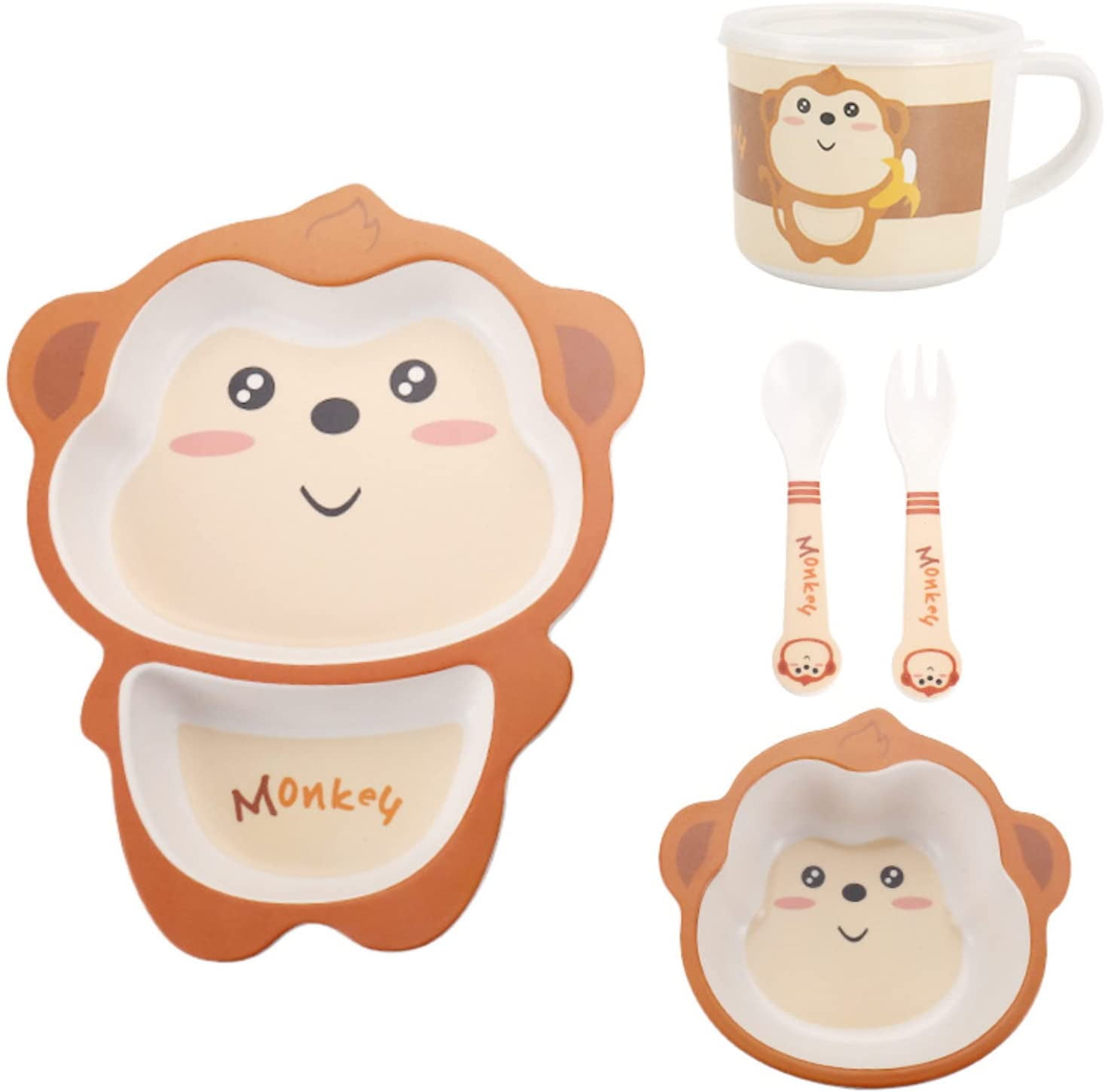 Kid Plate Set Bamboo Toddler Plates Dinnerware Dinner Dish Set Baby ...