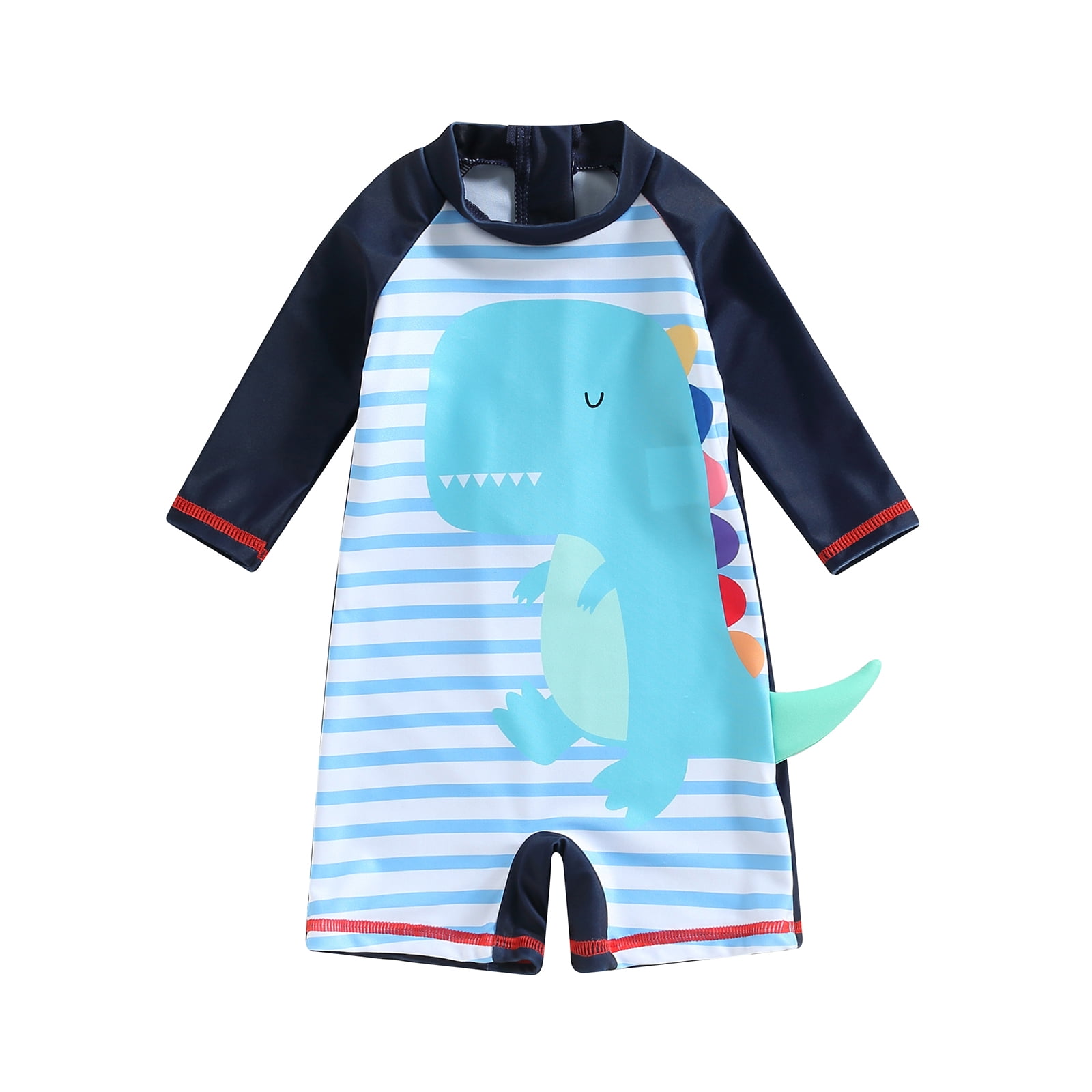 Kid Romper Swimsuit, 3/4 Sleeves Round Neck Dinosaur Stripes Print ...