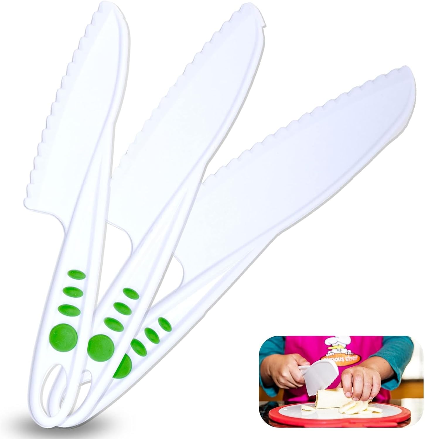 Kid Safe Kitchen Knife Set - 3-Piece Nylon Knives for Kids, White ...