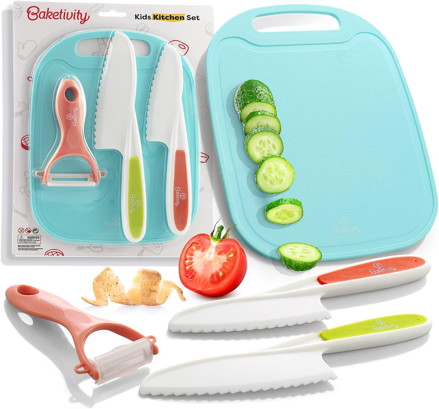 Kid Safe Plastic Knives for Real Cooking with Cutting Board, Peeler for ...