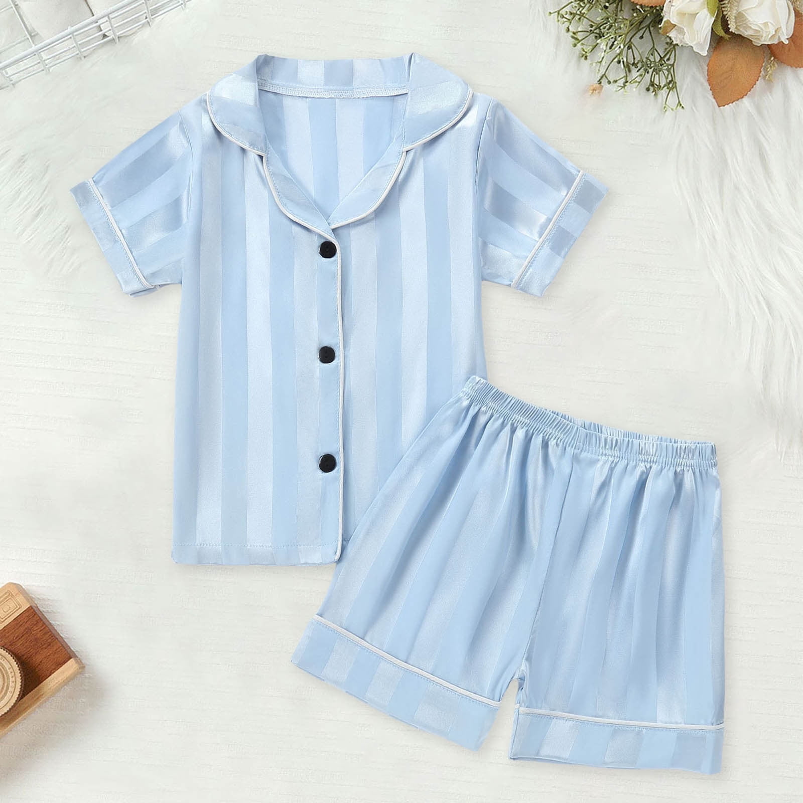 Kid Girl Satin Pajamas Set Button Down Tops With Toddler Sleepwears ...