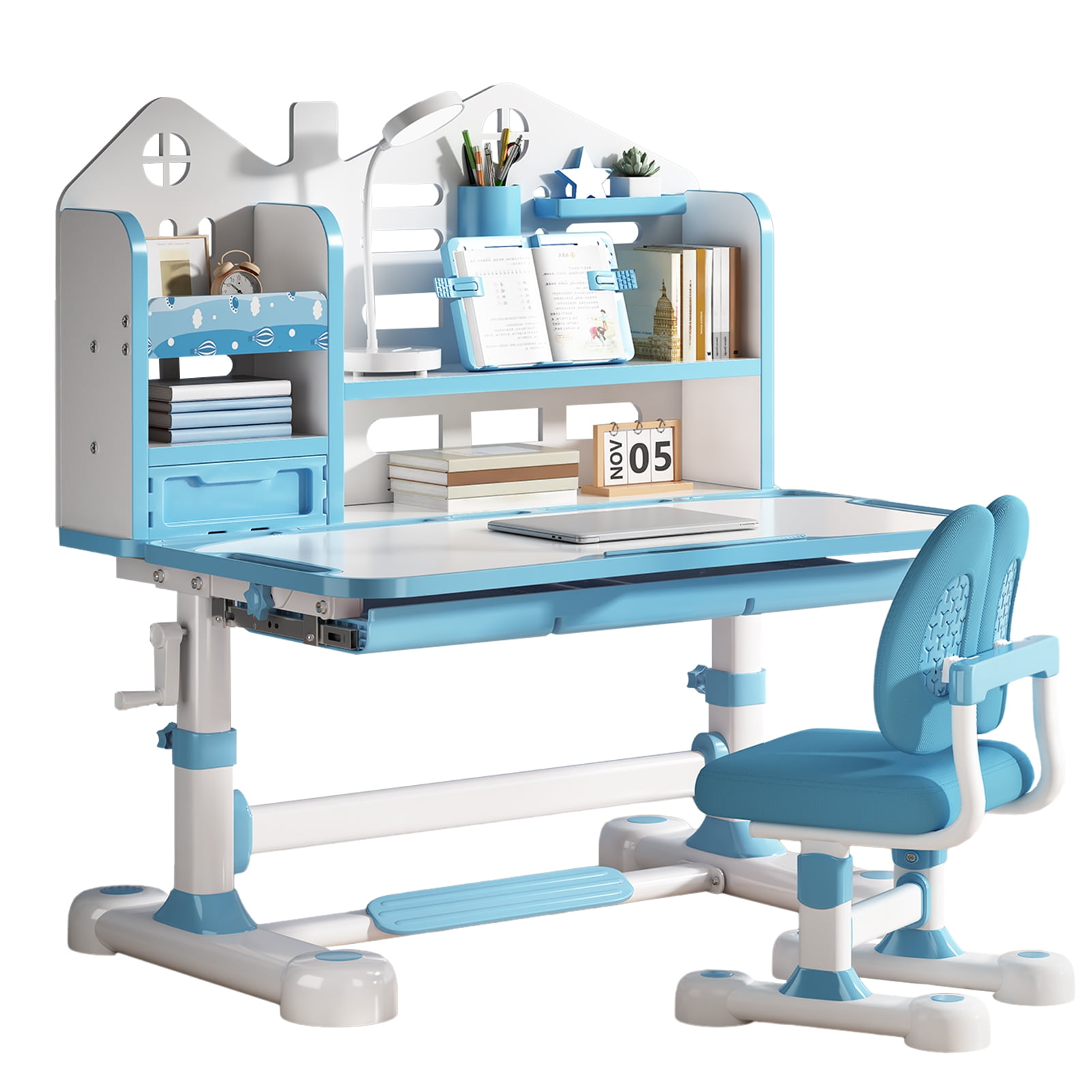 Kid Study Desks and Chair Set, Height Adjustable Children's Study Table ...