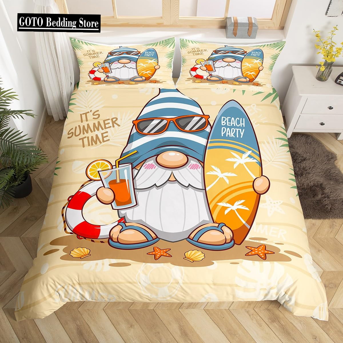 Kid Summer Gnome Duvet Cover Double King Surfboard Lifebuoy Comforter ...