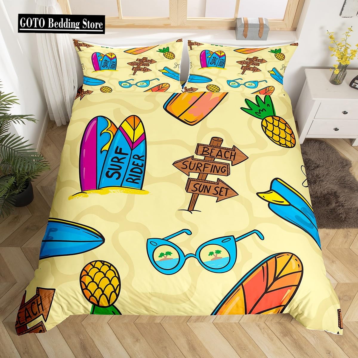 Kid Summer Gnome Duvet Cover Double King Surfboard Lifebuoy Comforter ...