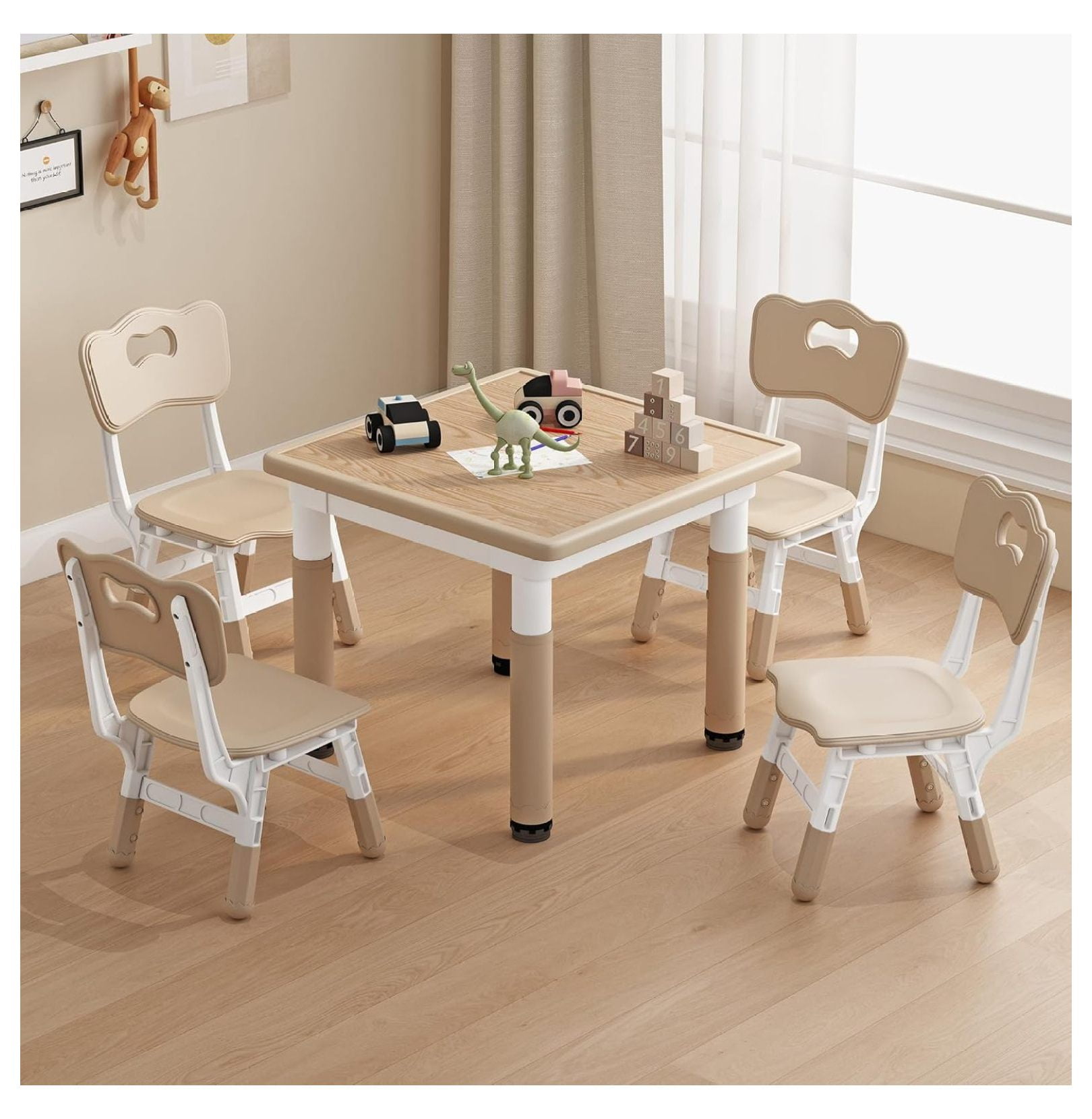 Kid Table and Chairs, Height Adjustable Childrens Table and Chair Set ...