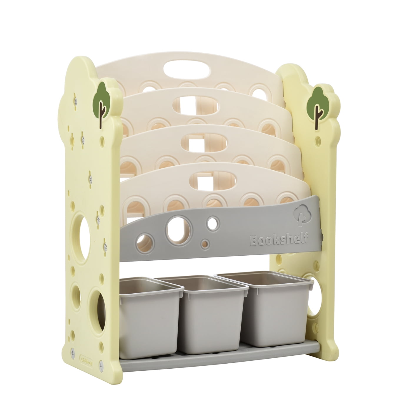 Kid Toy Storage Organizer with 3 Large Bins and 4 Bookshelves, Children ...