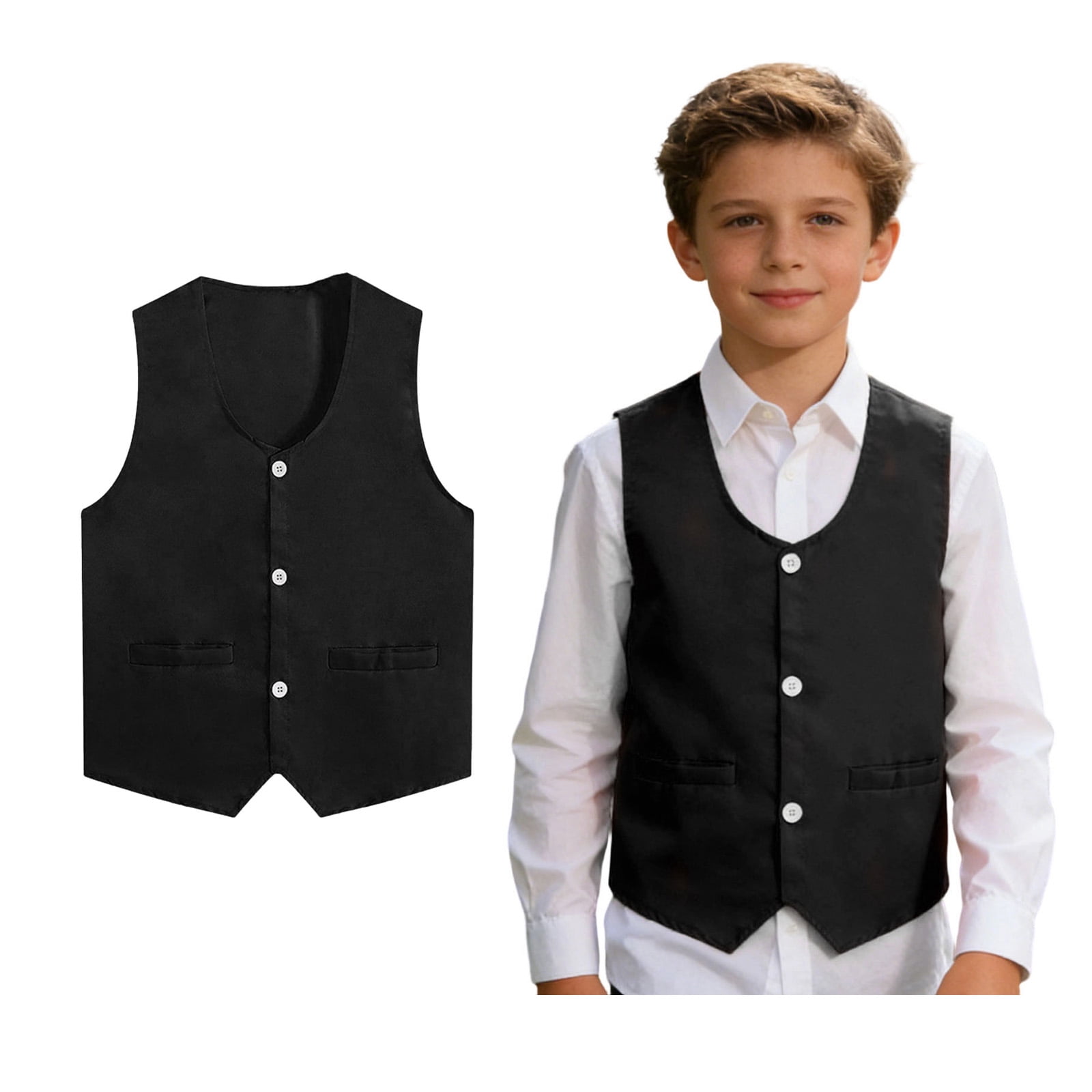 Kid Vest Sleeveless Button Down Black Vest Suit Boys Uniform Shirts ...